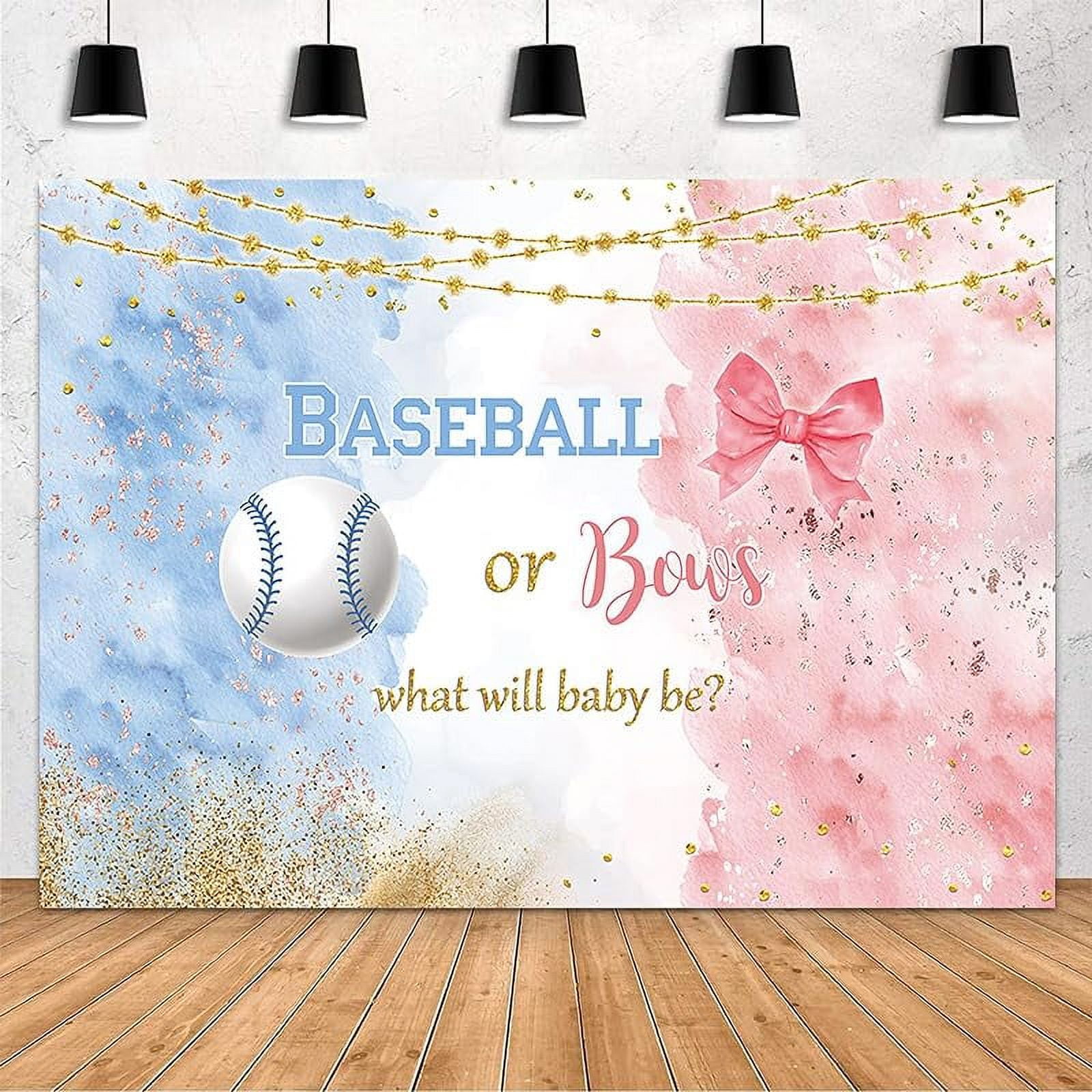 Baseball or Bows Gender Reveal Backdrop Baseball or Bows Party ...