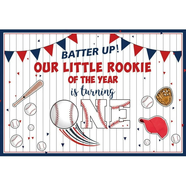 Baseball Boy 1st Birthday Backdrop Green Grass Our Little Rookie is ...