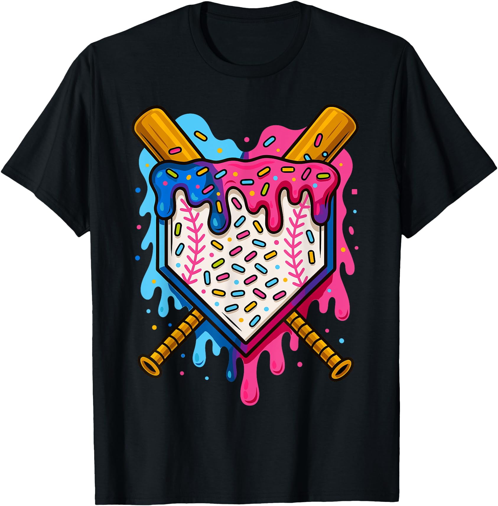 Baseball Boys Ice Cream Drip Softstyle Unisex T-Shirt,Black Color,Size ...