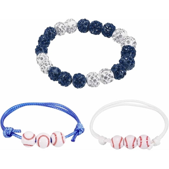 Baseball Bracelet, Bling Rhinestone Beaded Chain with 2 Adjustable Wax ...