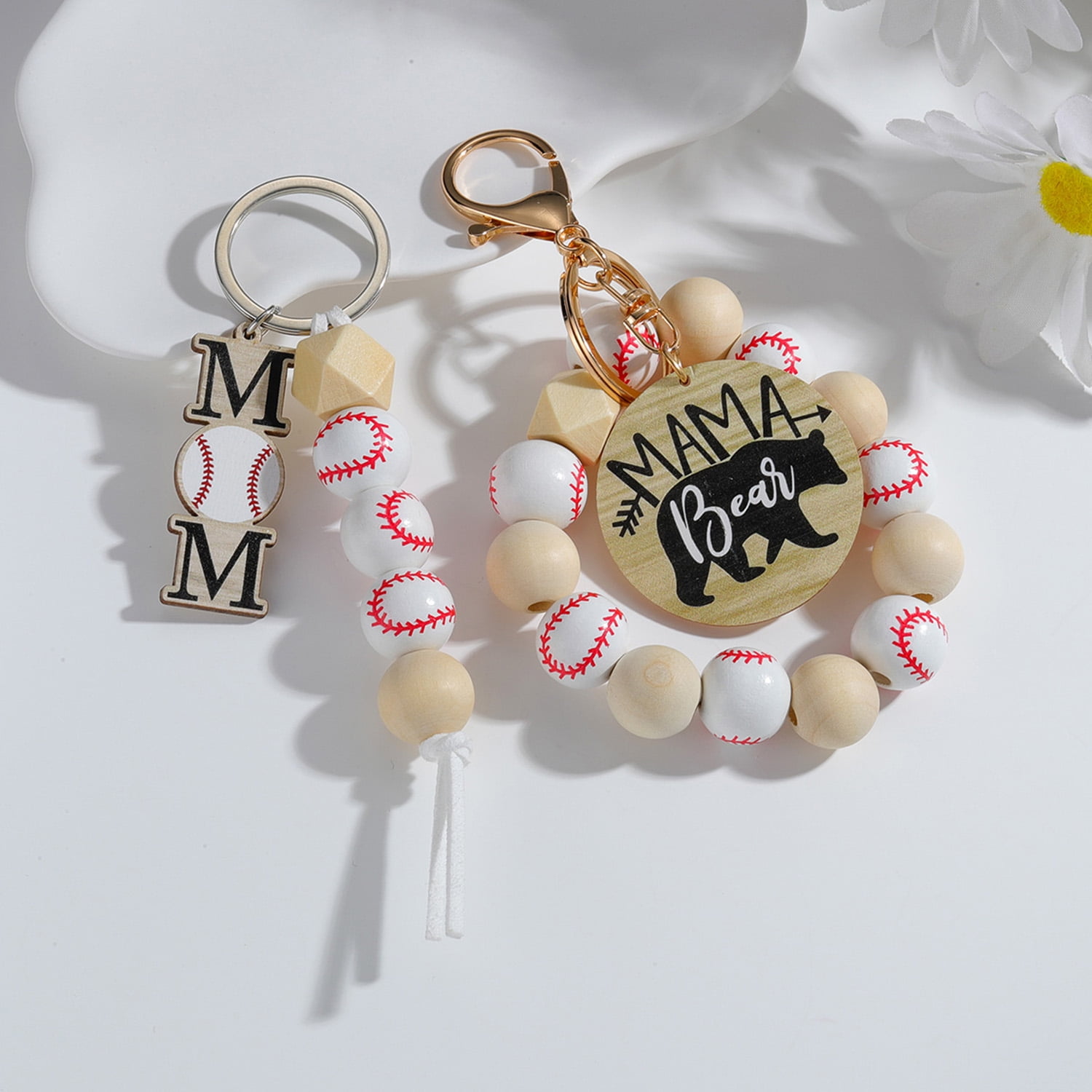 Baseball Bracelet and Pendant Sets Keychain Wooden DIY Hand Made High ...