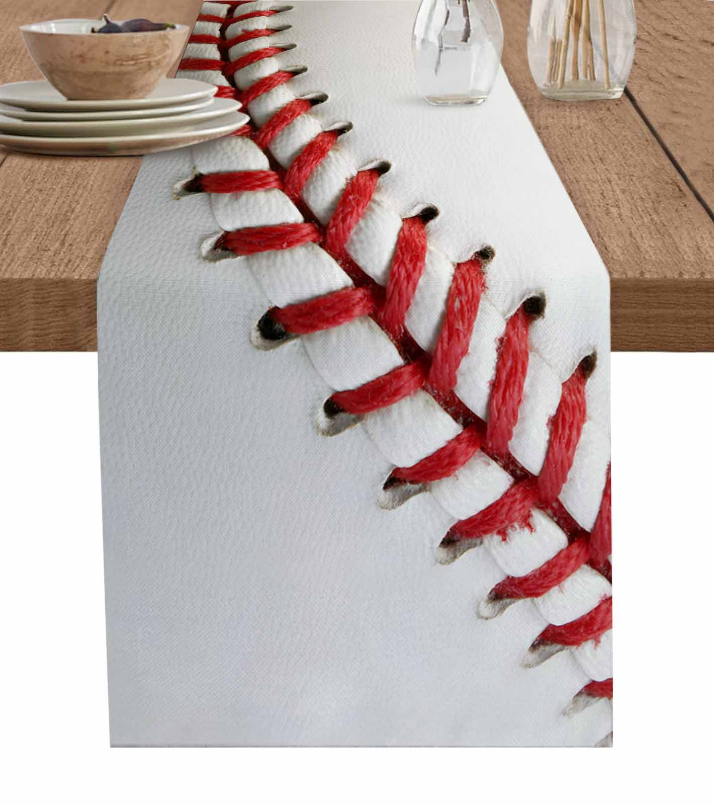 Baseball Burlap Cotton Table Runner 18x72 Inches Long, Red White ...