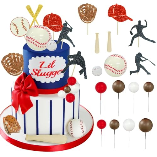 Baseball Cake Decorations - Sports Theme Cake Topper Kit with Wooden ...