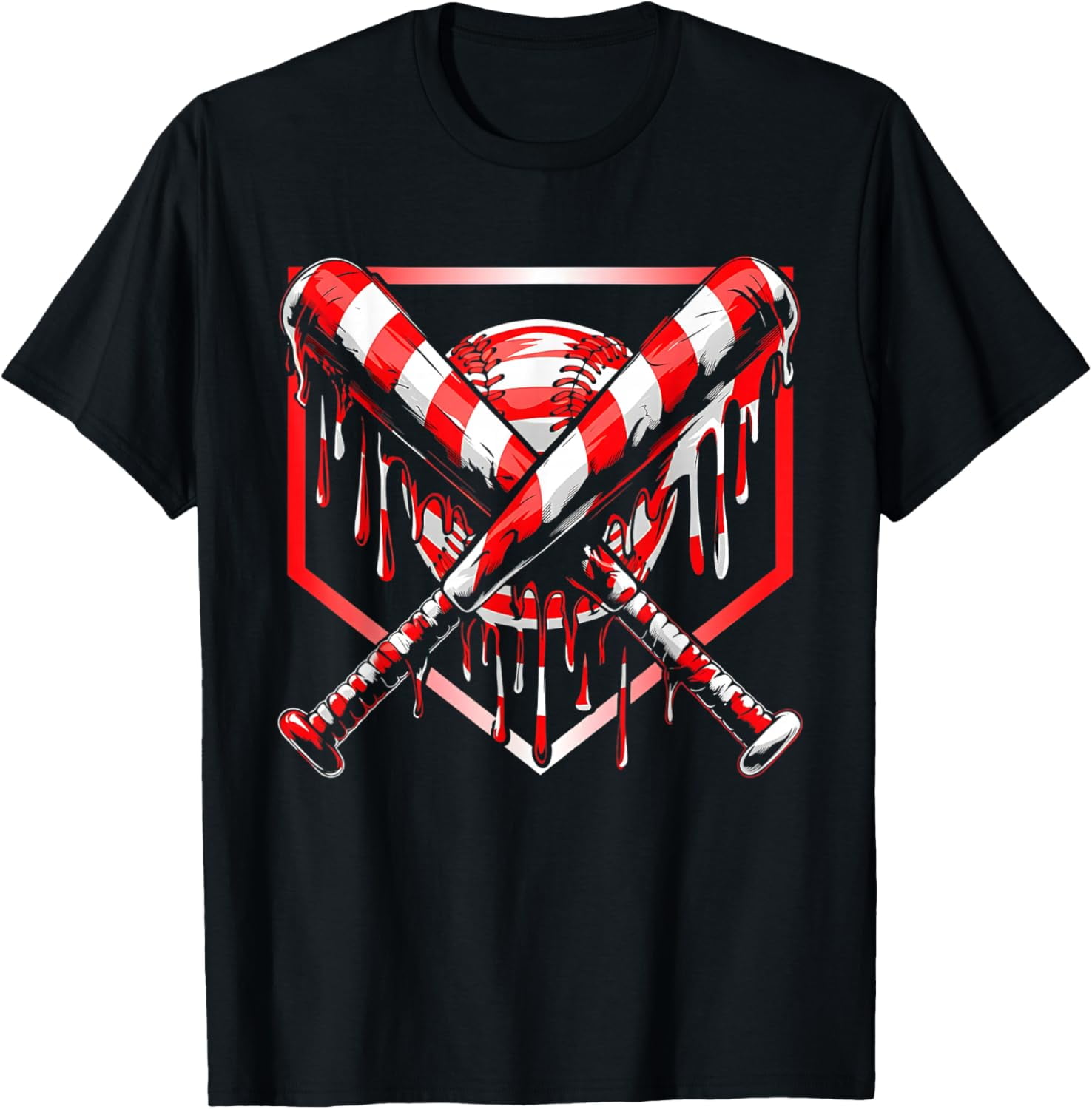 Baseball Candy Cane Christmas Baseball Ice Cream Drip Boys T-Shirt ...