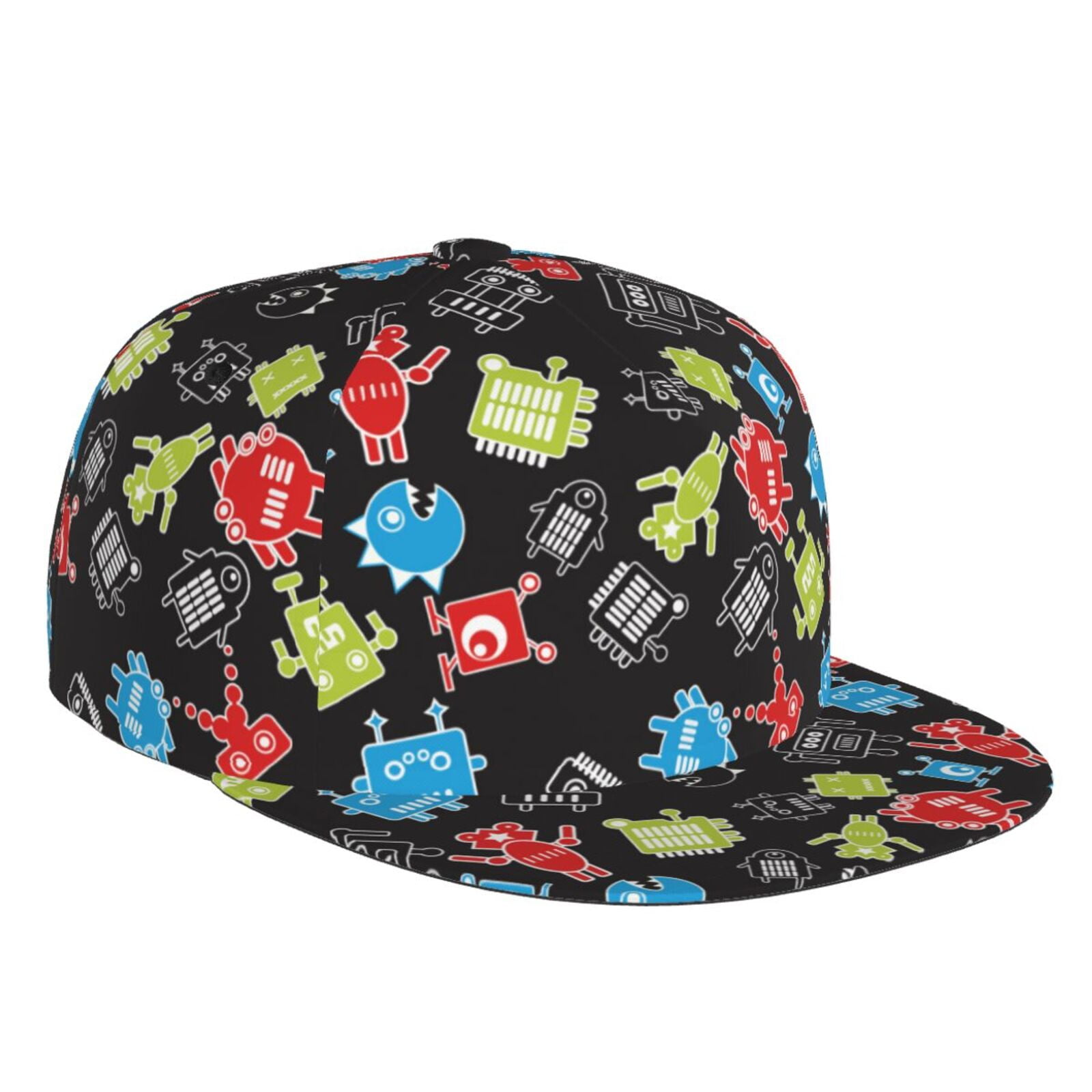 Baseball Cap Abstract Cartoon Robot Flat Brim Hats for Men and Women ...