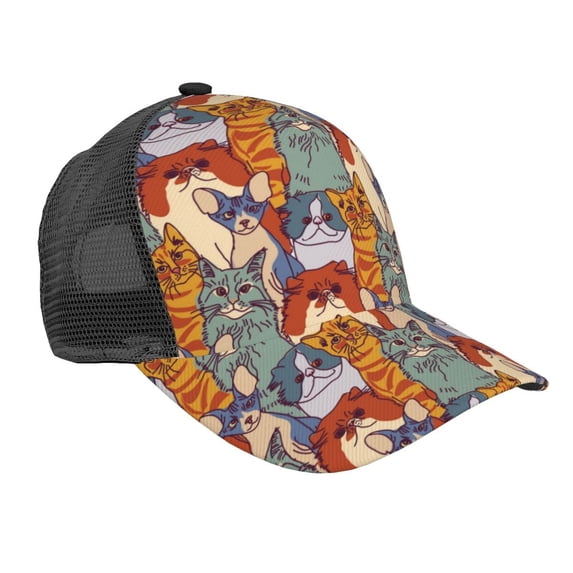 Baseball Cap Adjustable Fashion Snapback Unisex Mesh Trucker Hat, Cats ...