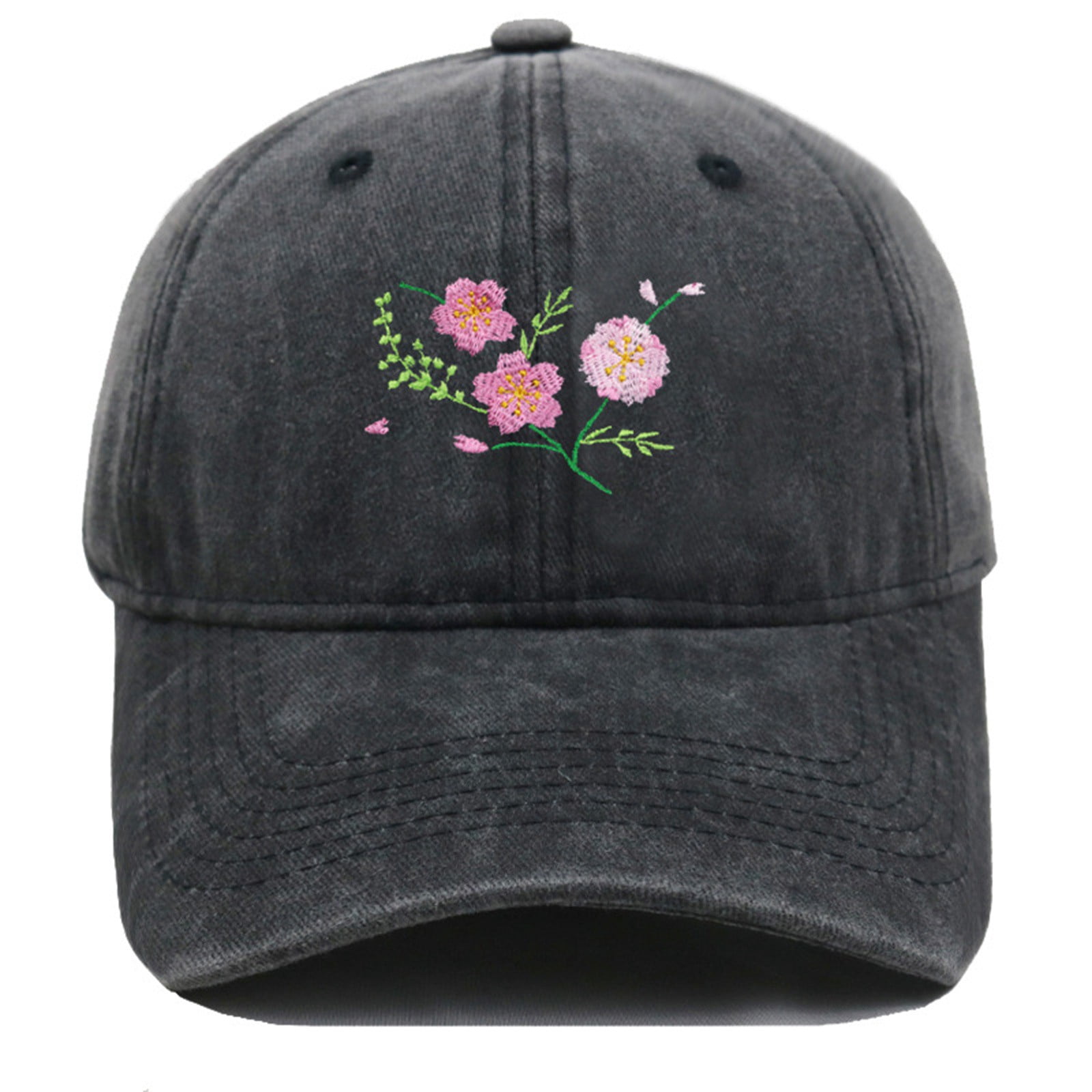 Baseball Cap Adjustable Hand Embroidered Flower Design Classic Womens ...