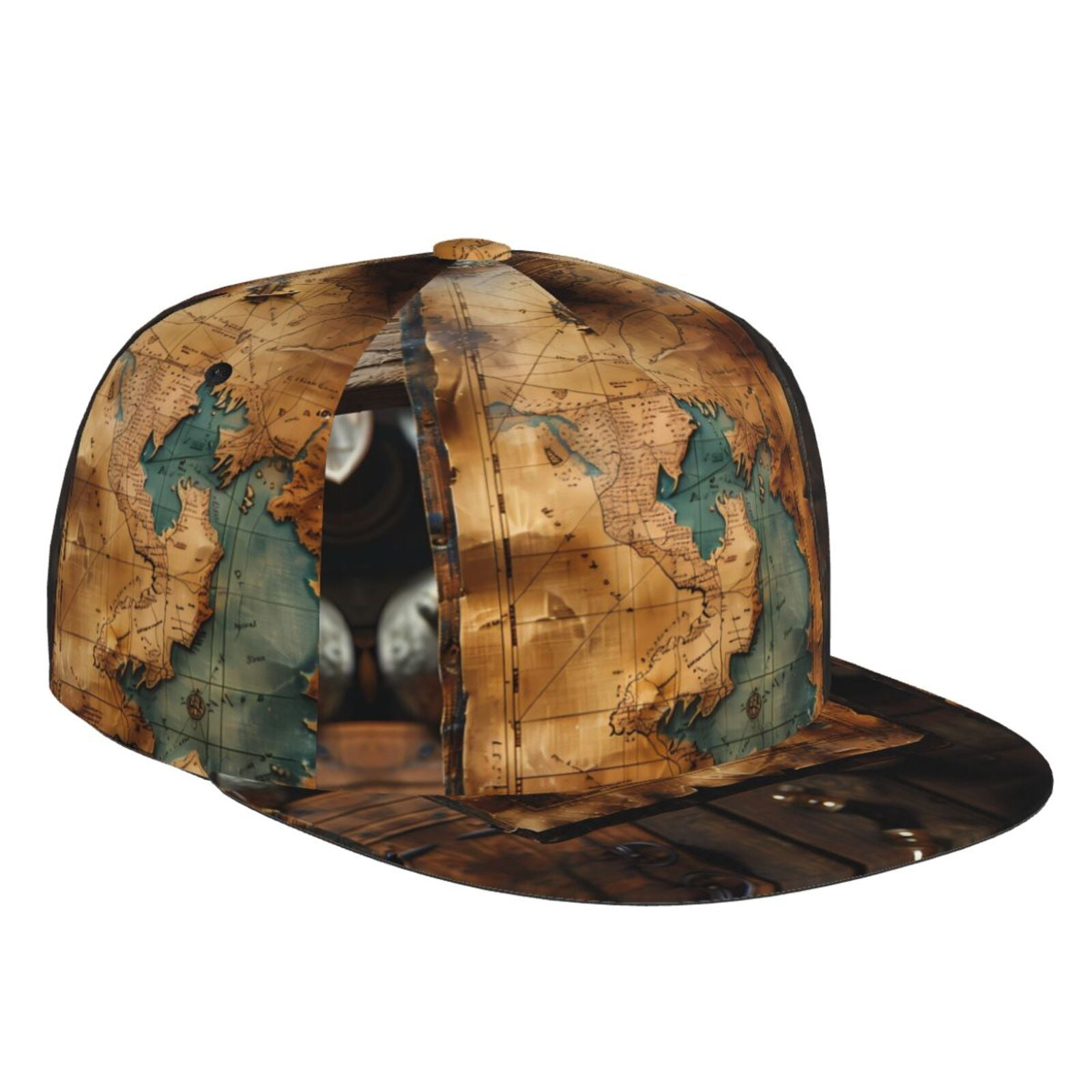 Baseball Cap Antique Map Adventure Scene Flat Brim Hats for Men and ...