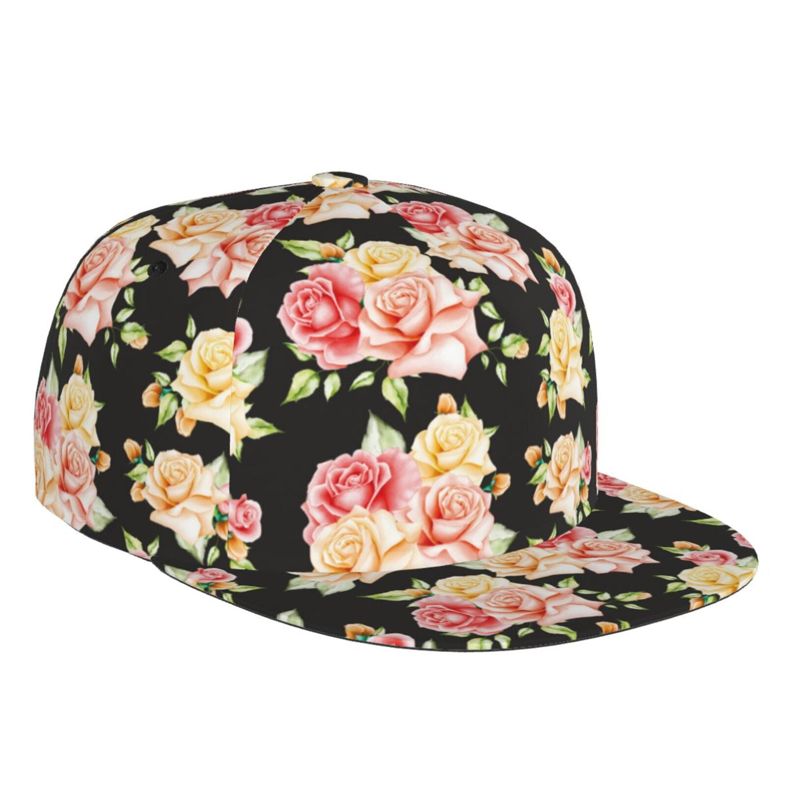 Baseball Cap Apricot Pinkl Rose Flowers Flat Brim Hats for Men and Women, Adjustable Trucker Hat ...