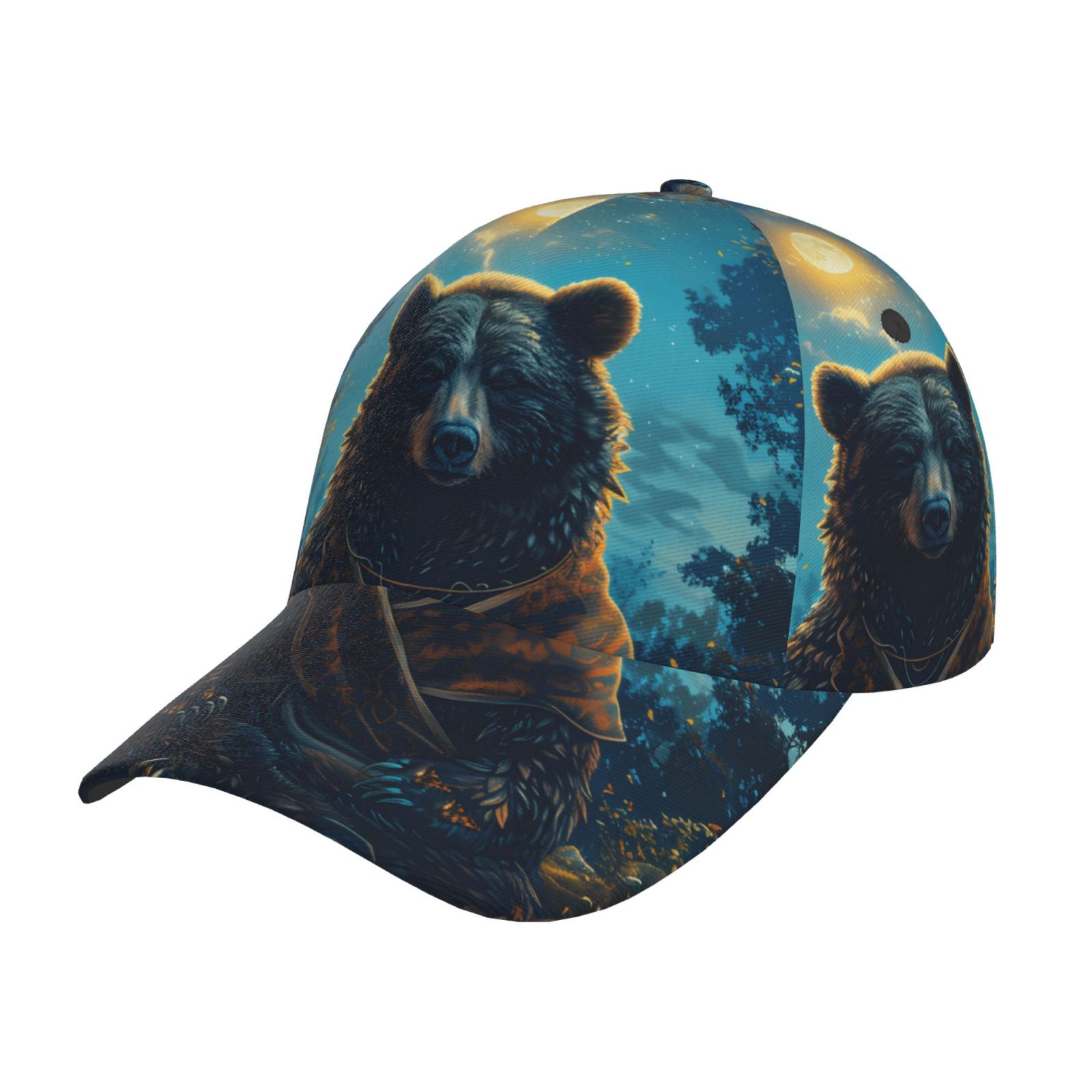 Baseball Cap - Art Starry Sky Meditating Bear Adjustable Size Hats For ...