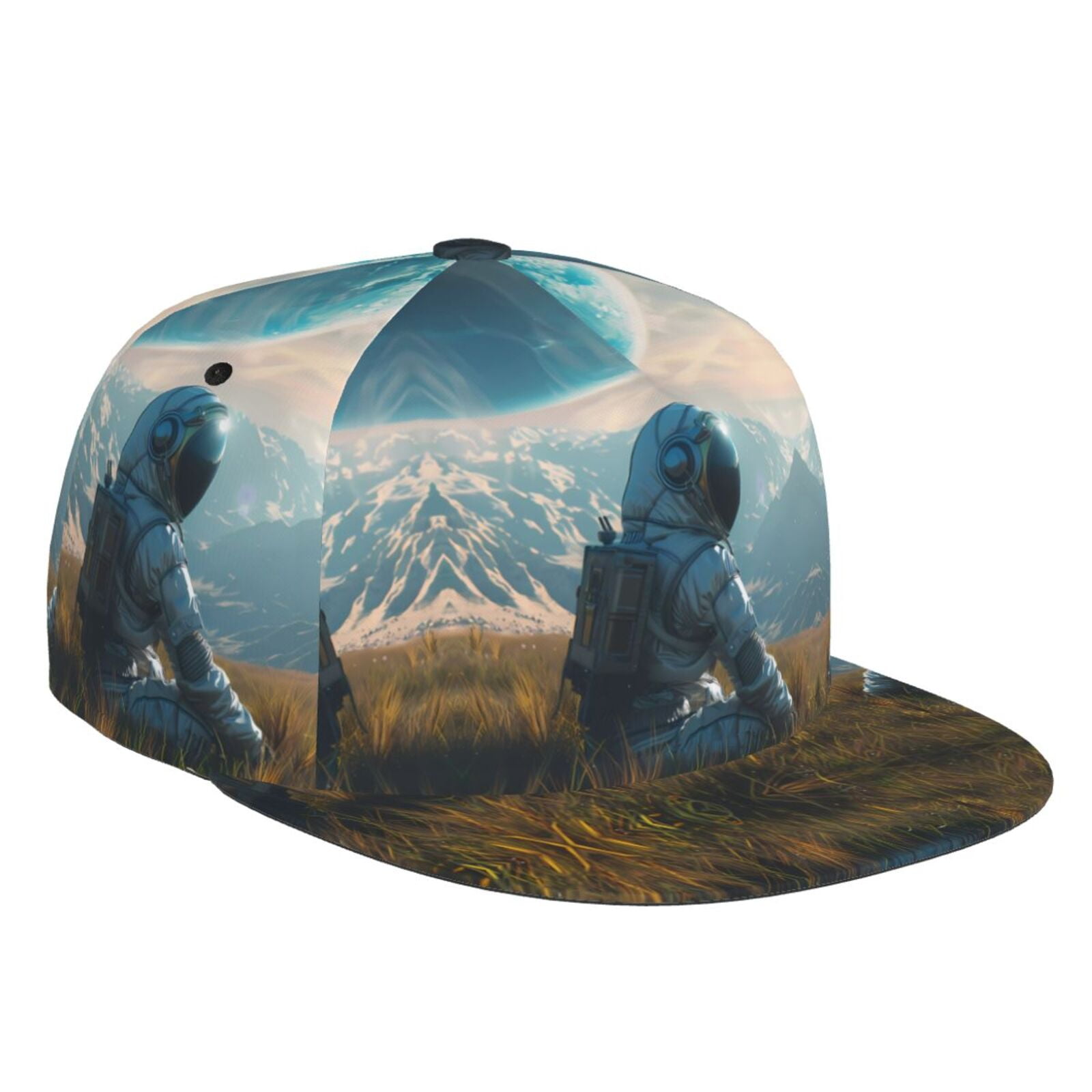 Baseball Cap Astronaut Contemplating Planet Flat Brim Hats for Men and ...