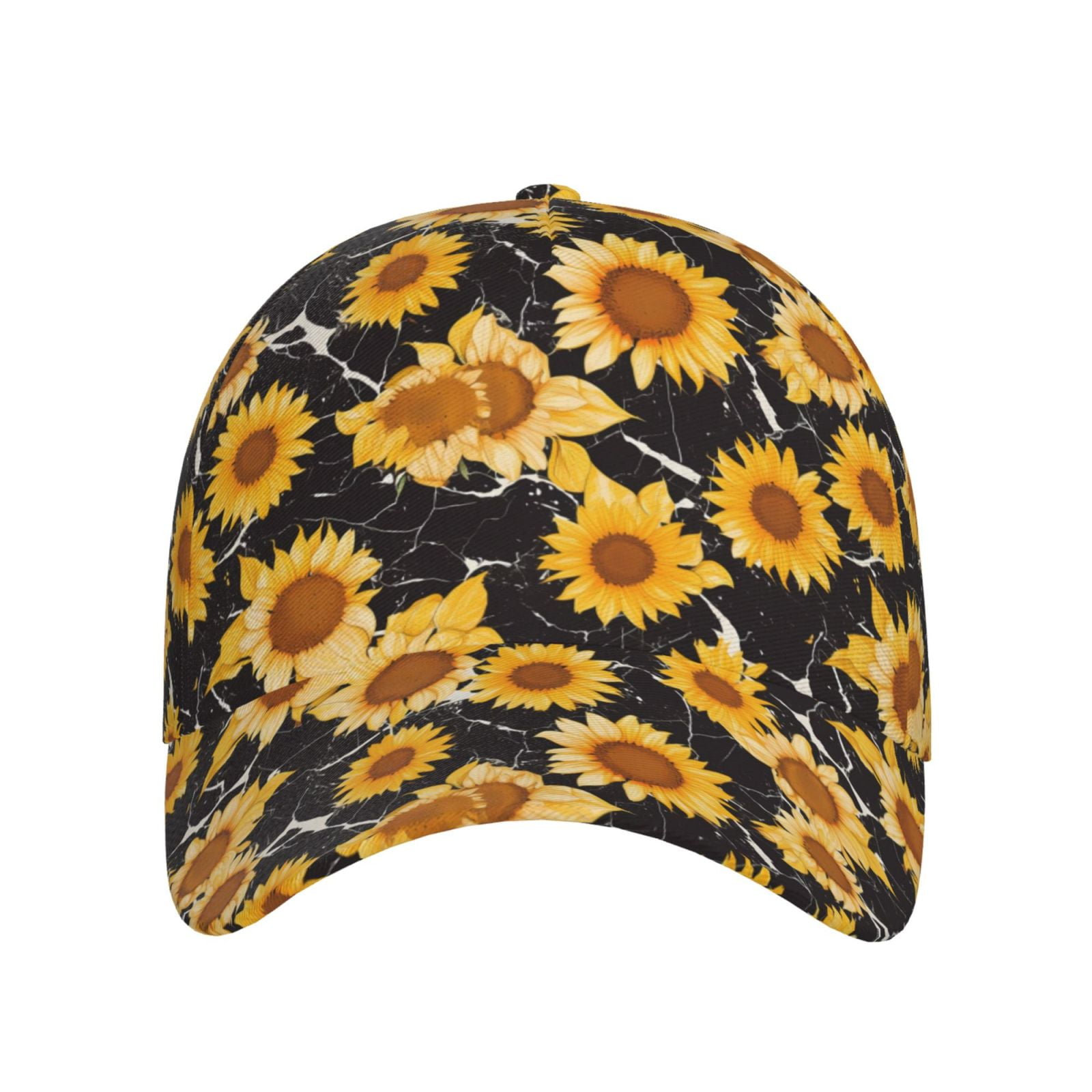 Baseball Cap, Black Marble Pattern Sunflower Trucker Hats Women Dad Hat ...