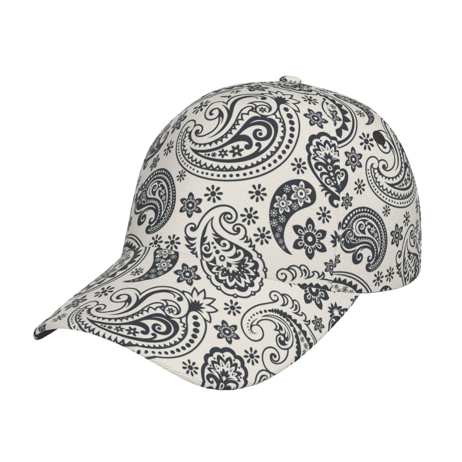 Baseball Cap - Black White Floral Paisley Adjustable Size Hats For Men ...