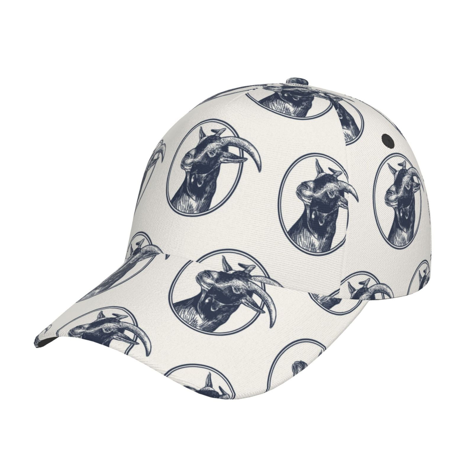 Baseball Cap - Black White Hand Drawn Goat Head Adjustable Size Hats ...