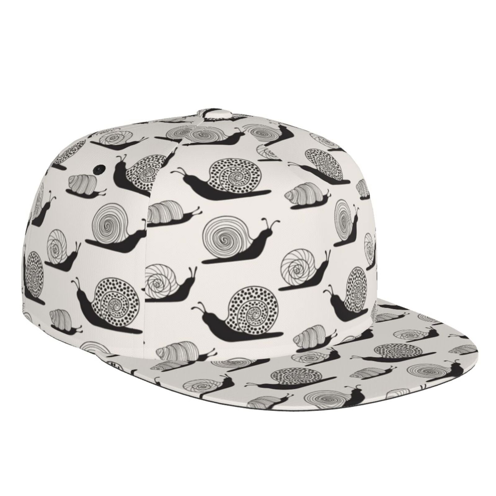 Baseball Cap Black White Snail Print Flat Brim Hats for Men and Women ...