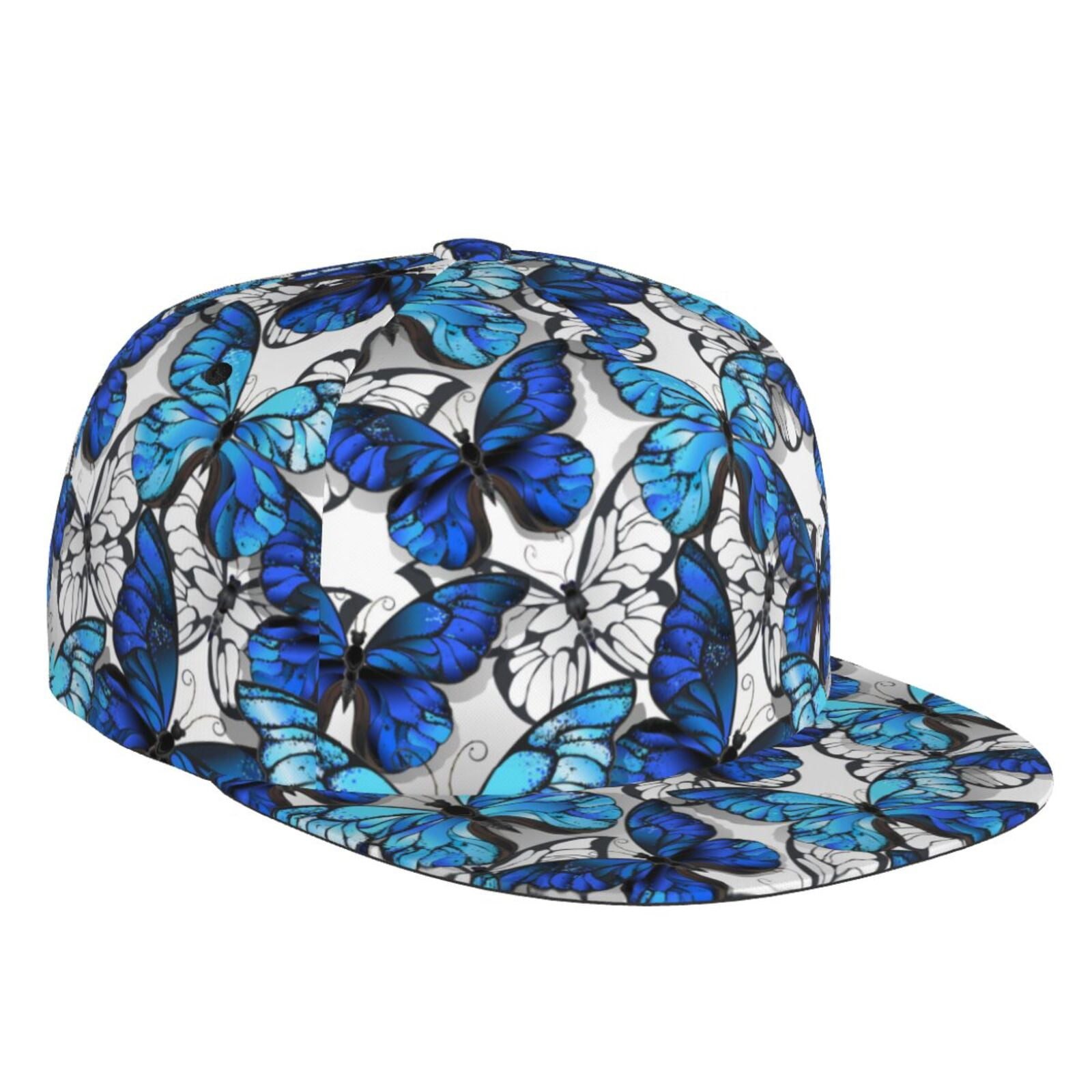 Baseball Cap Blue and White Butterflies Flat Brim Hats for Men and ...