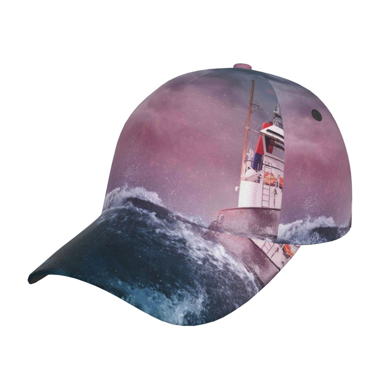 Baseball Cap - Boat Lighthouse Storm Waves Adjustable Size Hats for Men ...