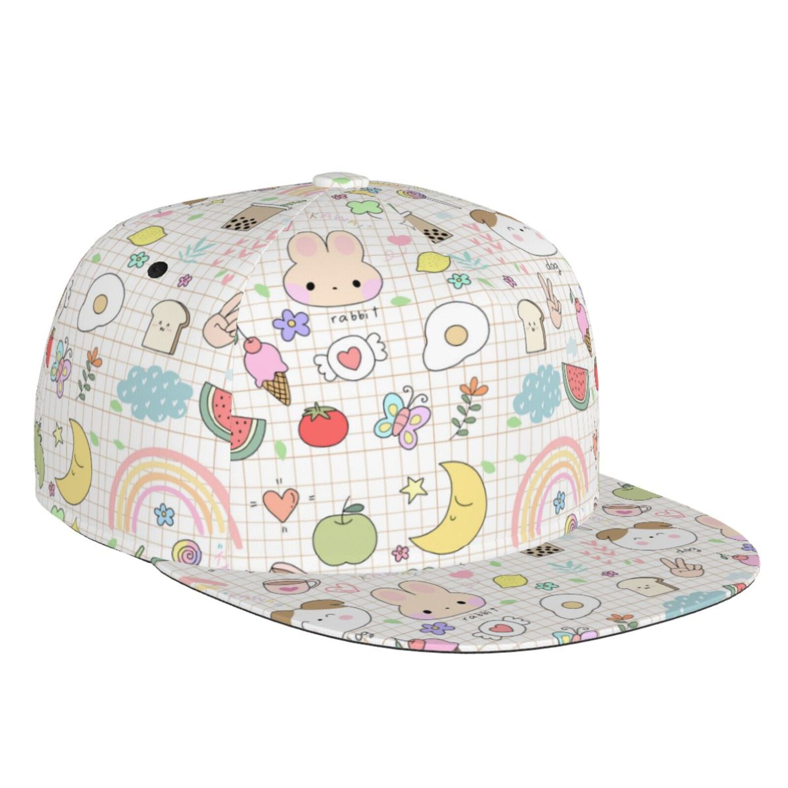 Baseball Cap Cartoon Cute Rabbit Moon Rainbow Flat Brim Hats for Men ...
