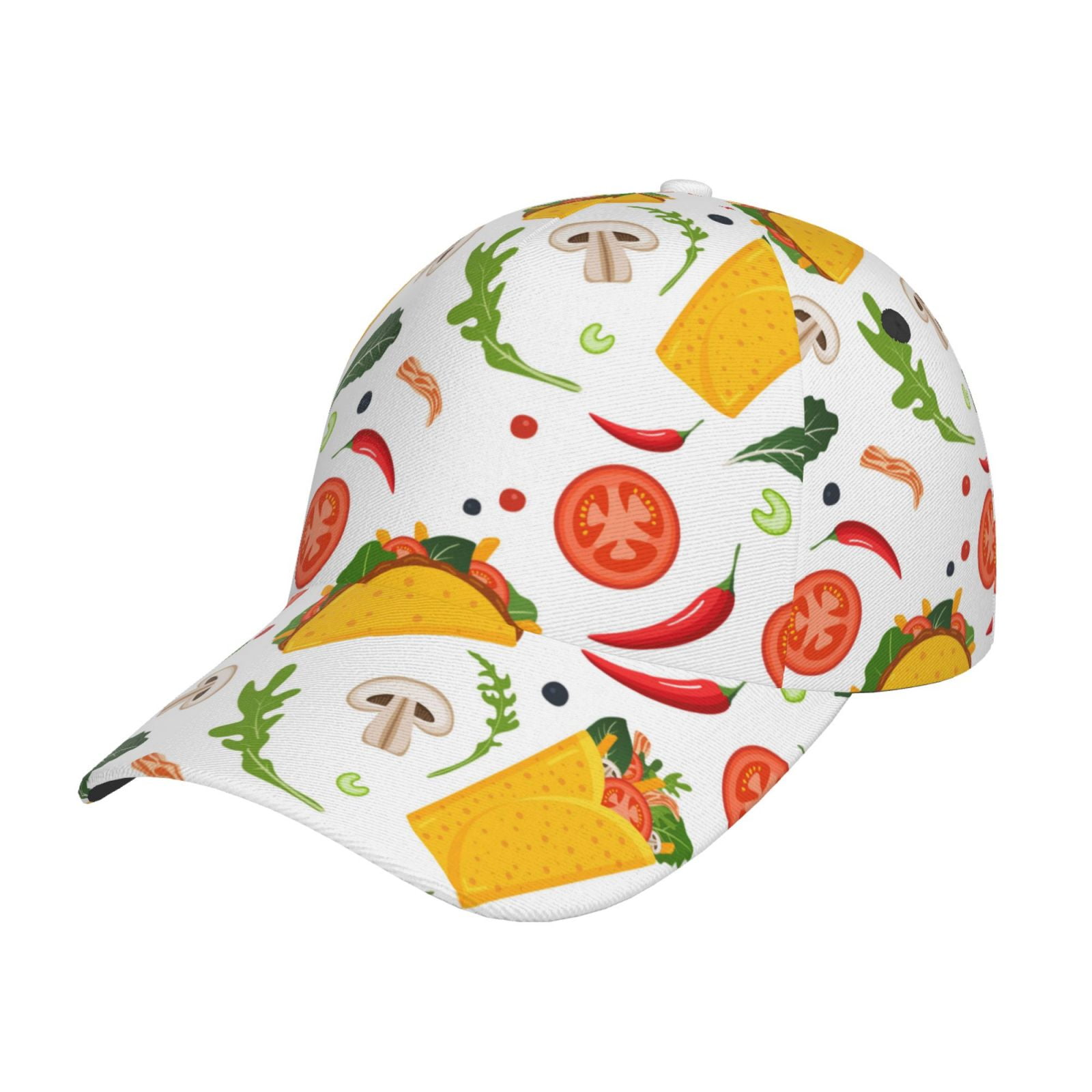 Baseball Cap - Chili Taco Tomato Bacon Print Adjustable Size Hats For ...