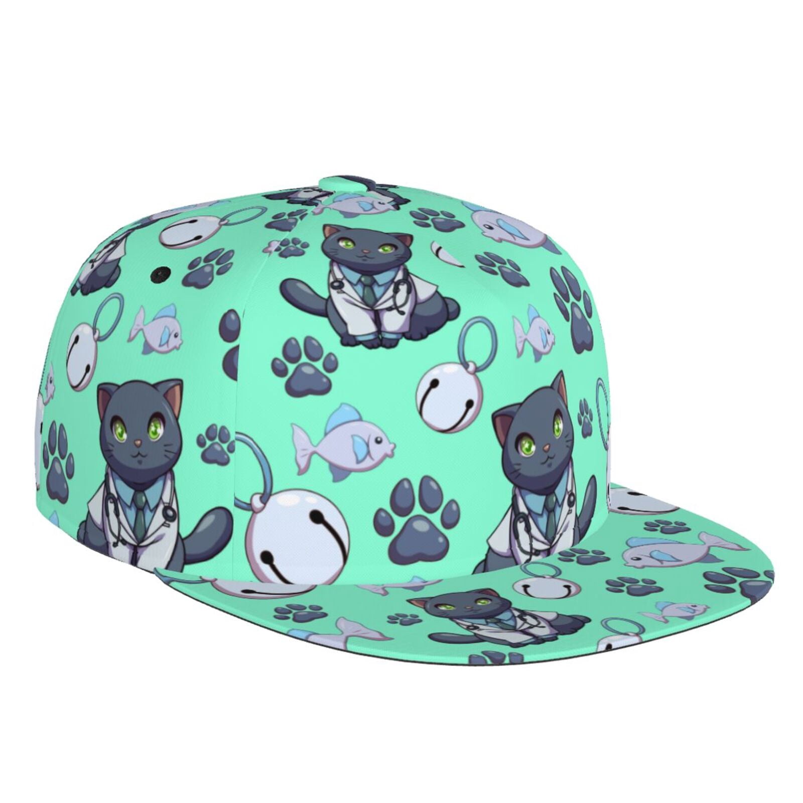 Baseball Cap Classic Katong Cat Fish Green Flat Brim Hats for Men and ...