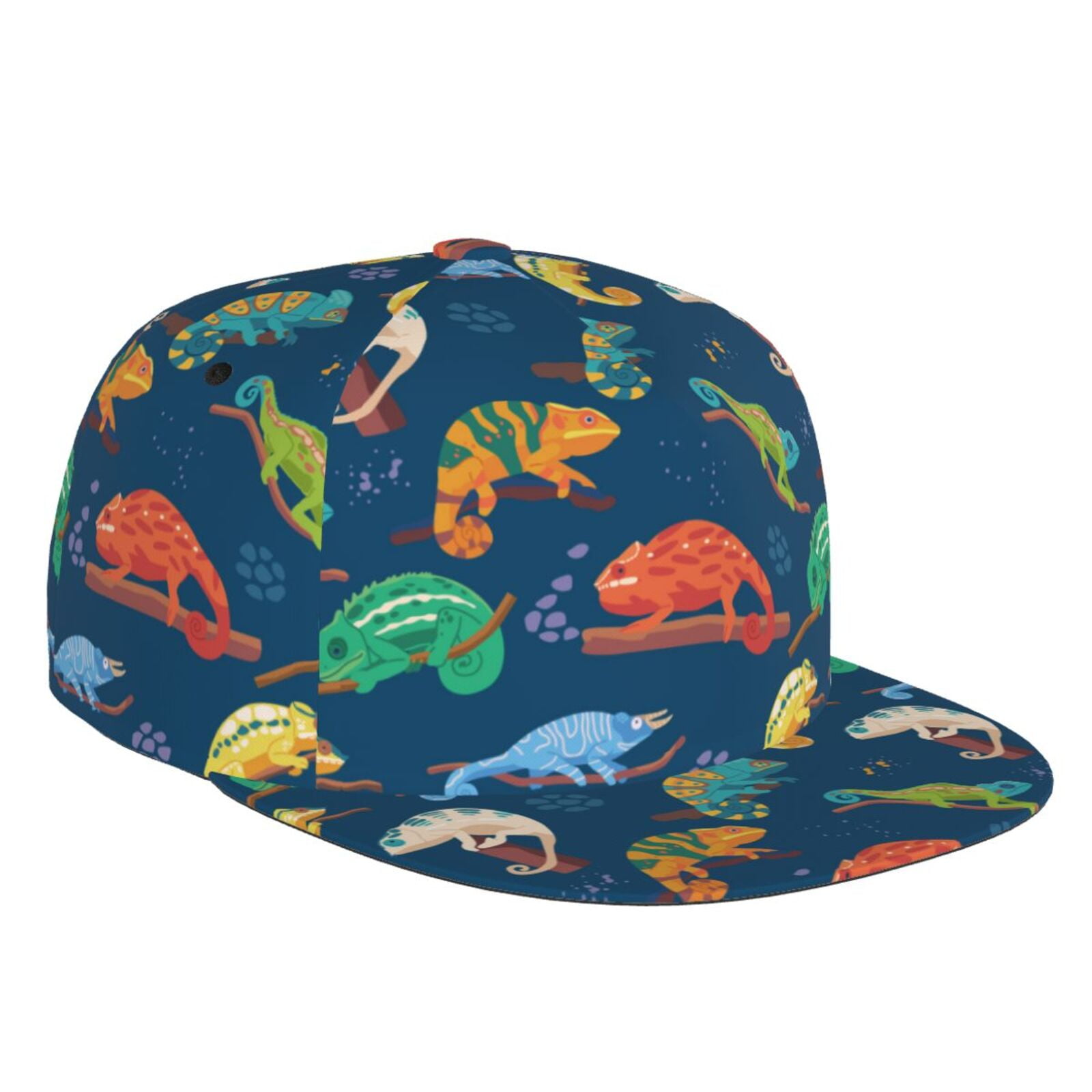 Baseball Cap Colorful Cute Chameleon Lizard_A Flat Brim Hats for Men ...