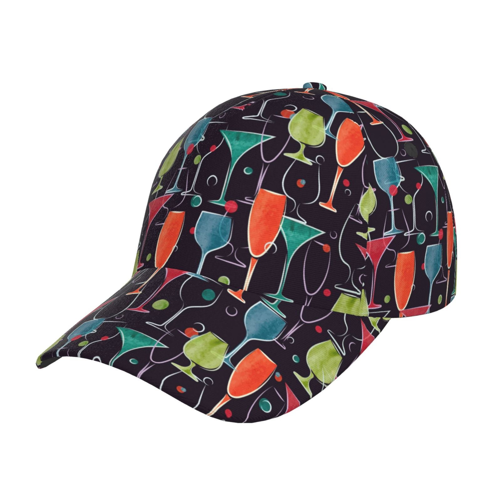 Baseball Cap - Colorful Wine Glass Print Adjustable Size Hats For Men ...