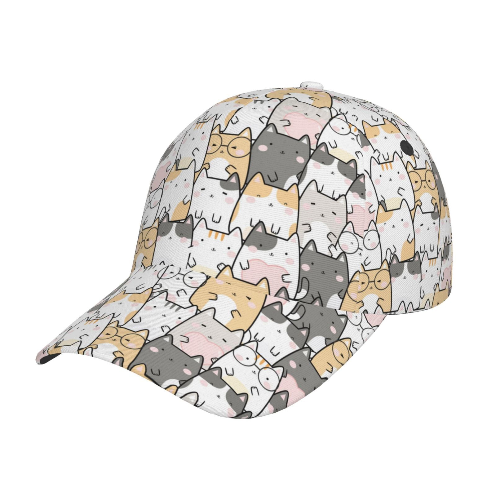 Baseball Cap, Comic Style Color Line Cartoon Cat Hats For Men Women Low ...