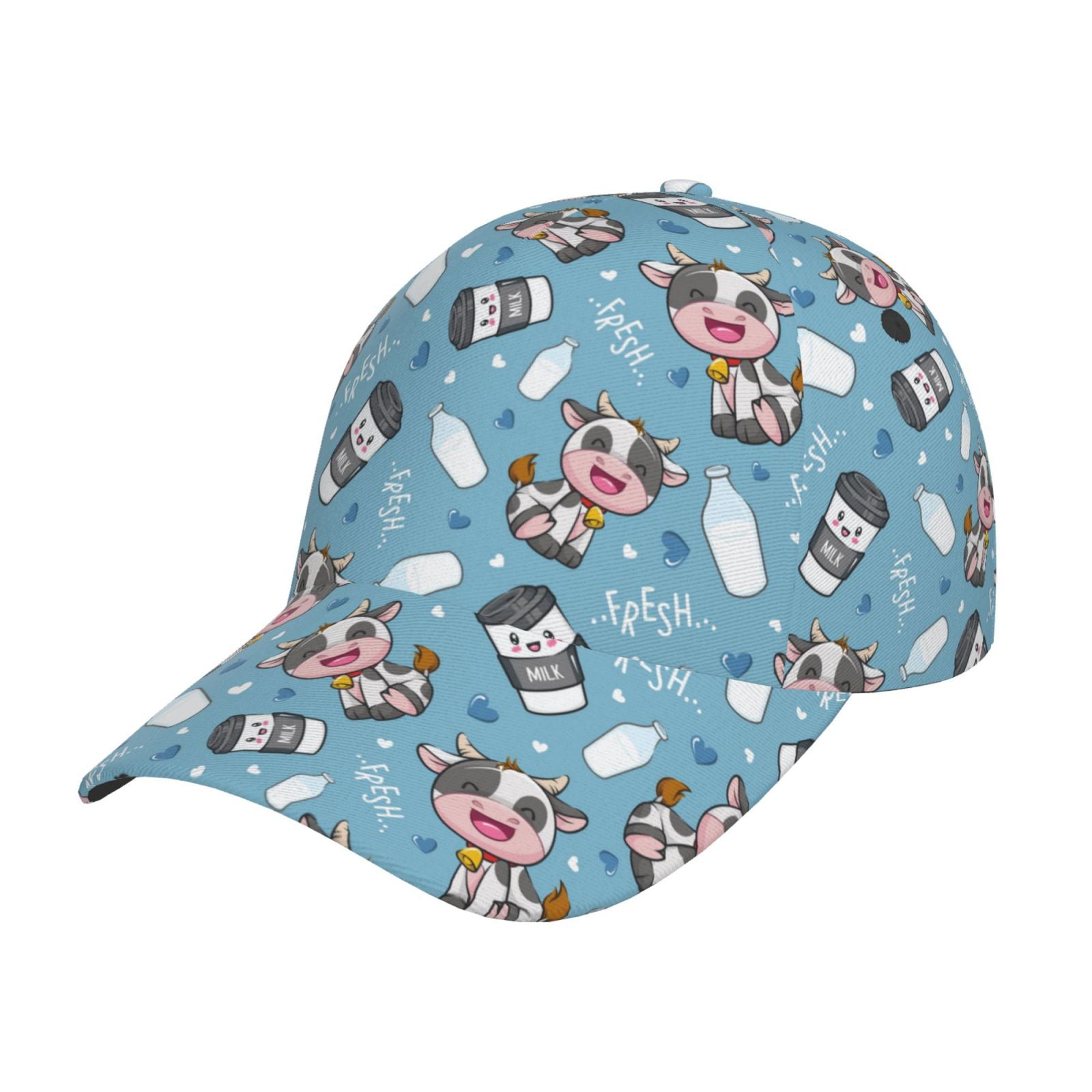 Baseball Cap, Cute Cartoon Cow Milk Blue Love Hats For Men Women Low ...