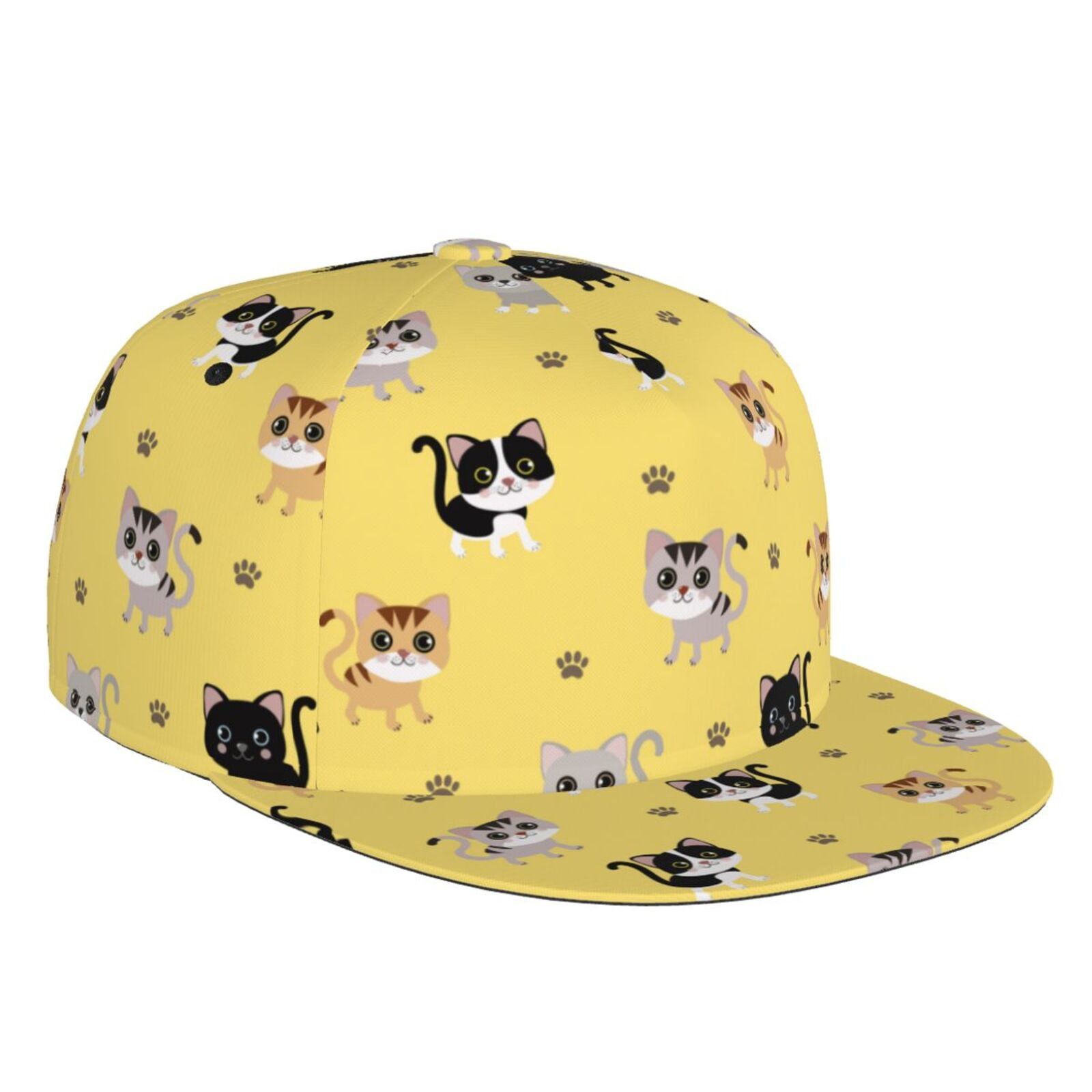 Baseball Cap - Cute Cat Cartoon Style Yellow Hats for Men/Women Low ...