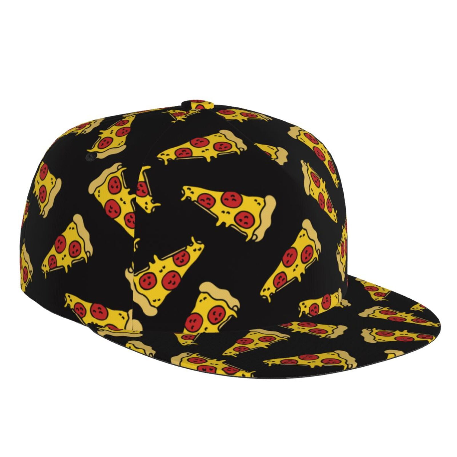 Baseball Cap Cute Pizza Black Flat Brim Hats for Men and Women ...