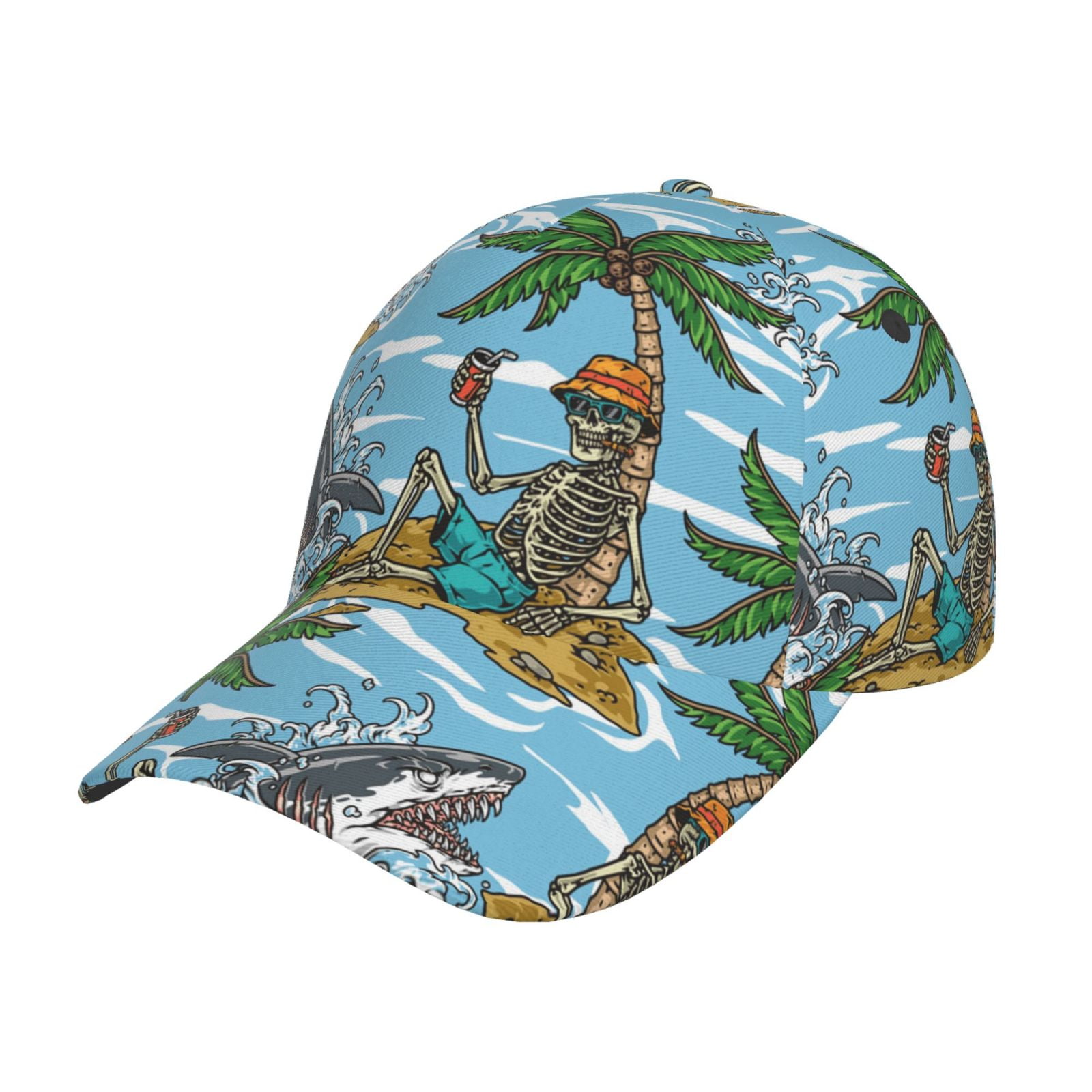 Baseball Cap Dad Hat Adjustable Trucker Hats Snapback Men Women, Beach Wave Skeleton Shark Palm ...