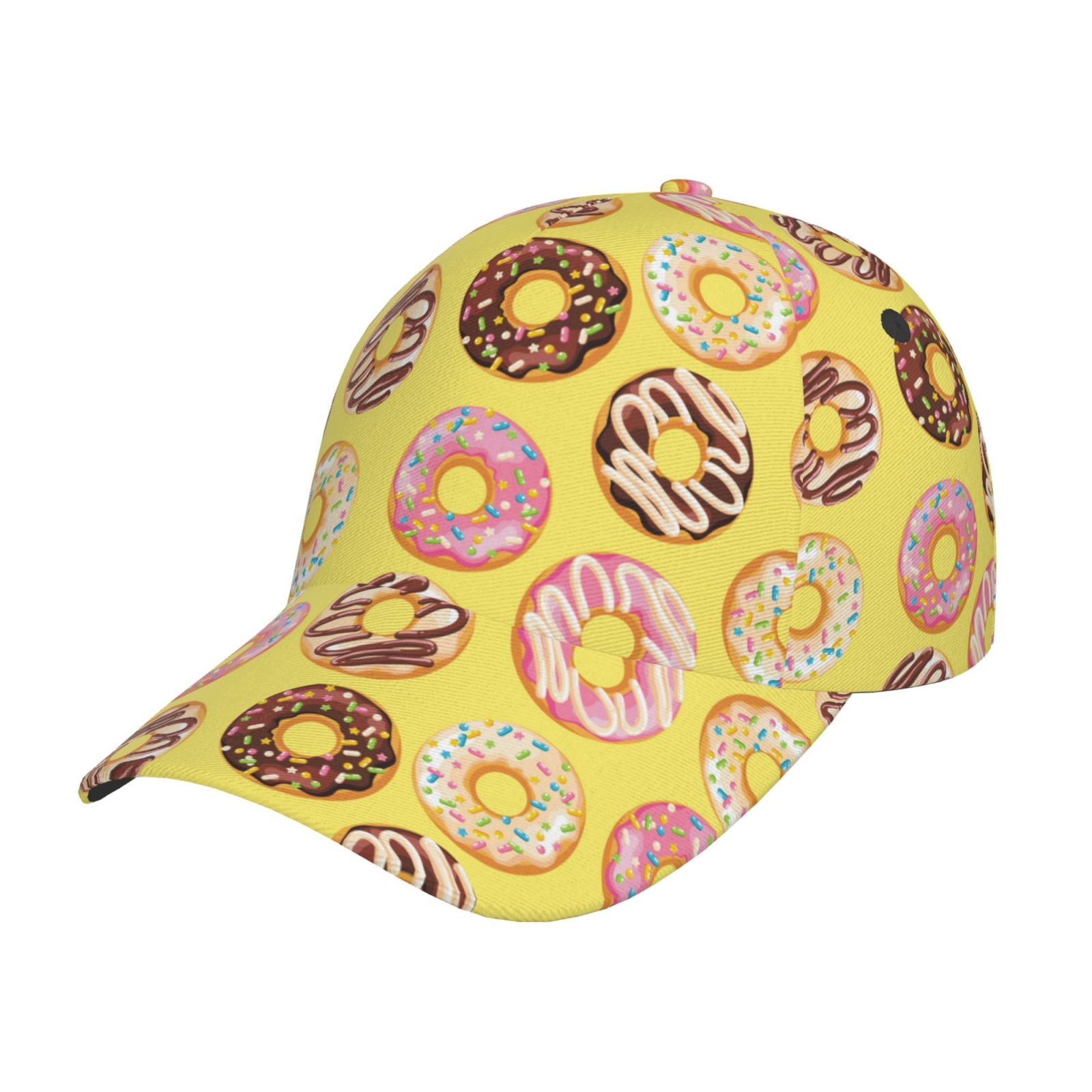 Baseball Cap - Donut Print Yellow Adjustable Size Hats For Men And ...