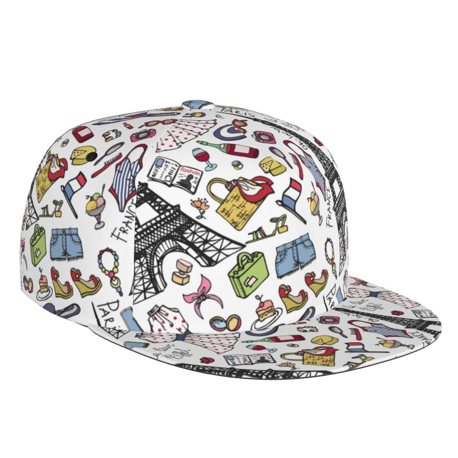 Baseball Cap Eiffel Tower Fancy Flat Brim Hats for Men and Women ...