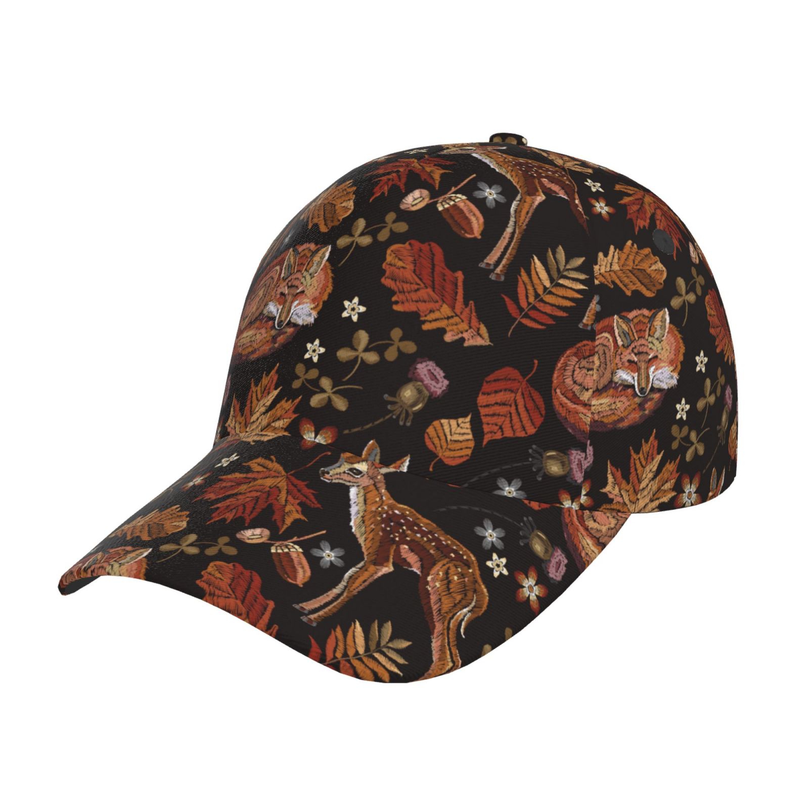 Baseball Cap - Embroidery Deer Fox Maple Leaf Adjustable Size Hats For ...