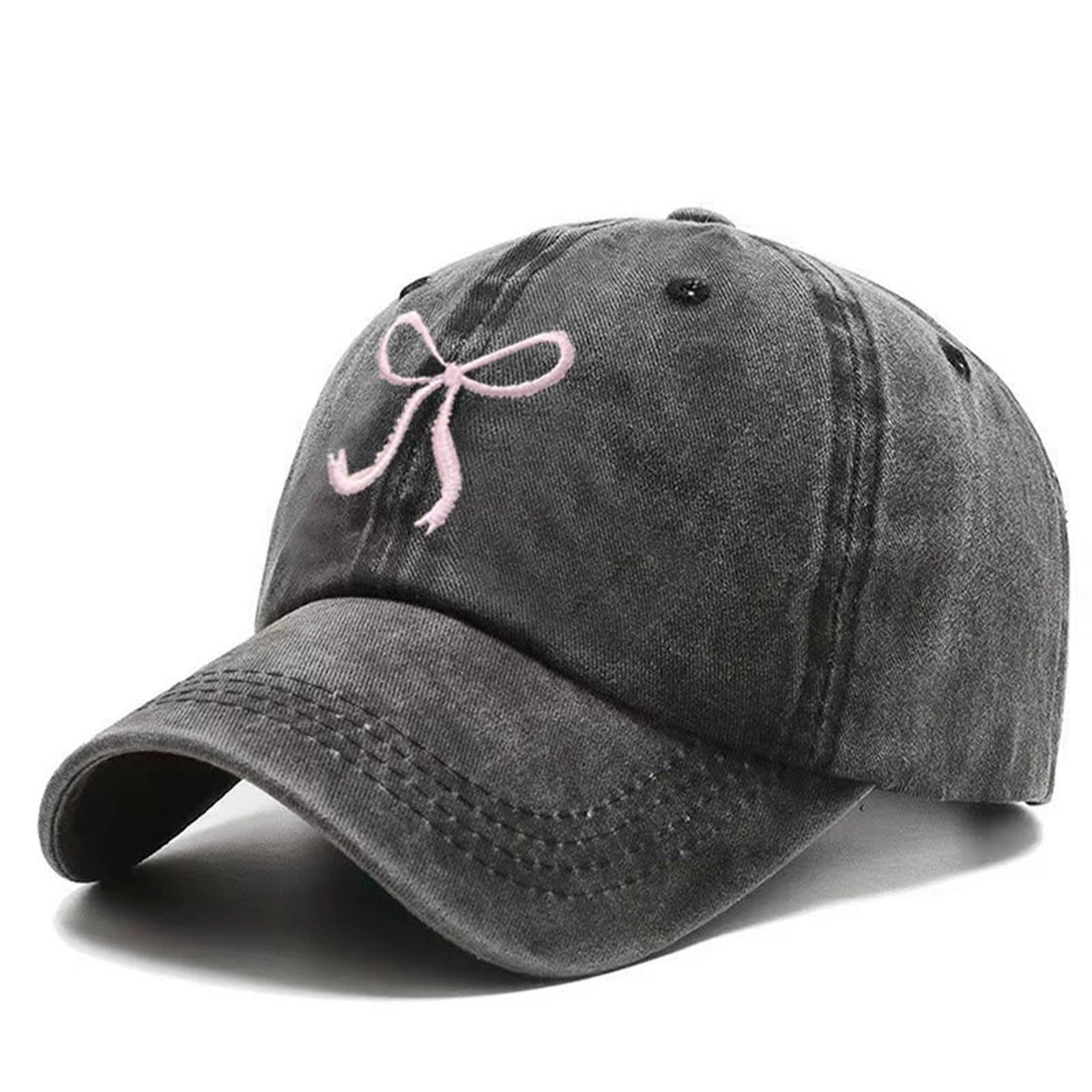 Baseball Cap Female Bow Embroidery Cute Washable Denim Baseball Caps ...