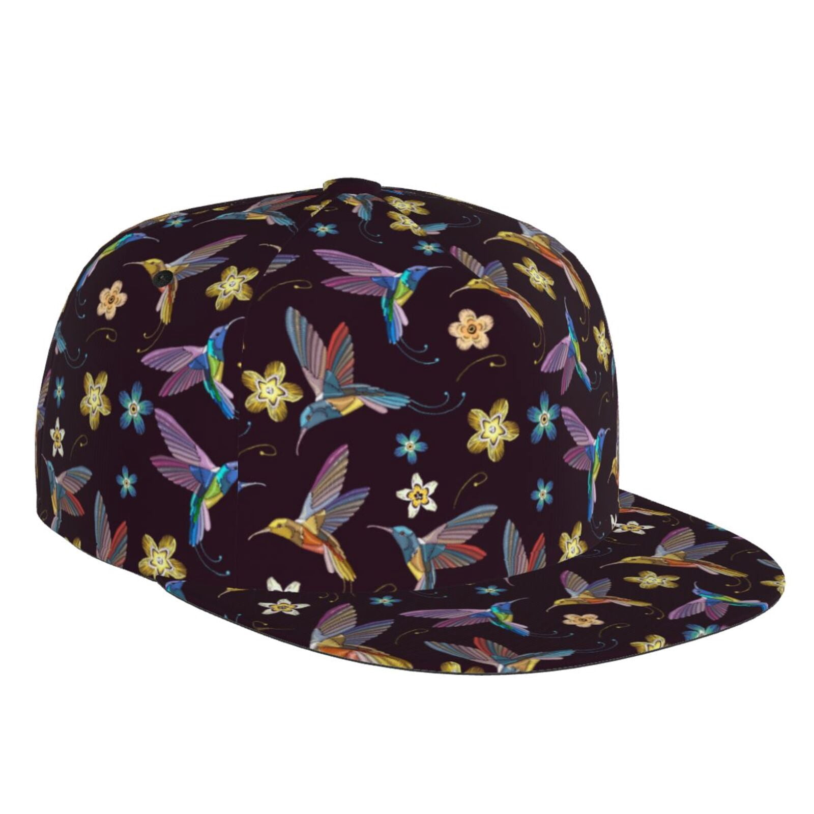 Baseball Cap - Floral Hummingbird Print Black Hats for Men/Women Low ...