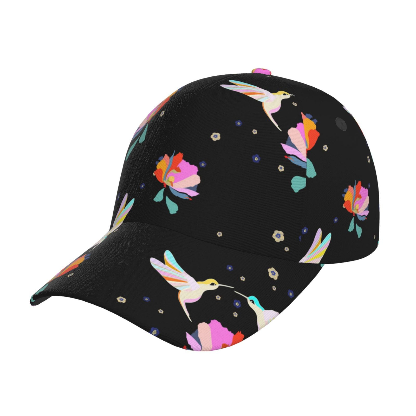 Baseball Cap - Flower Hummingbird Black Adjustable Size Hats For Men ...