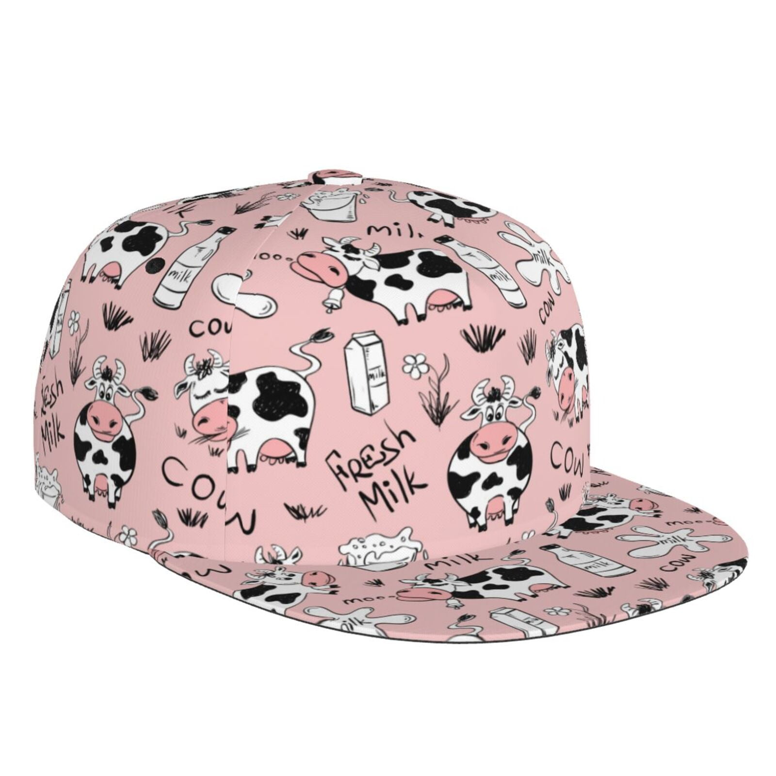 Baseball Cap Funny Cute Cartoon Milk Cow Flat Brim Hats for Men and ...