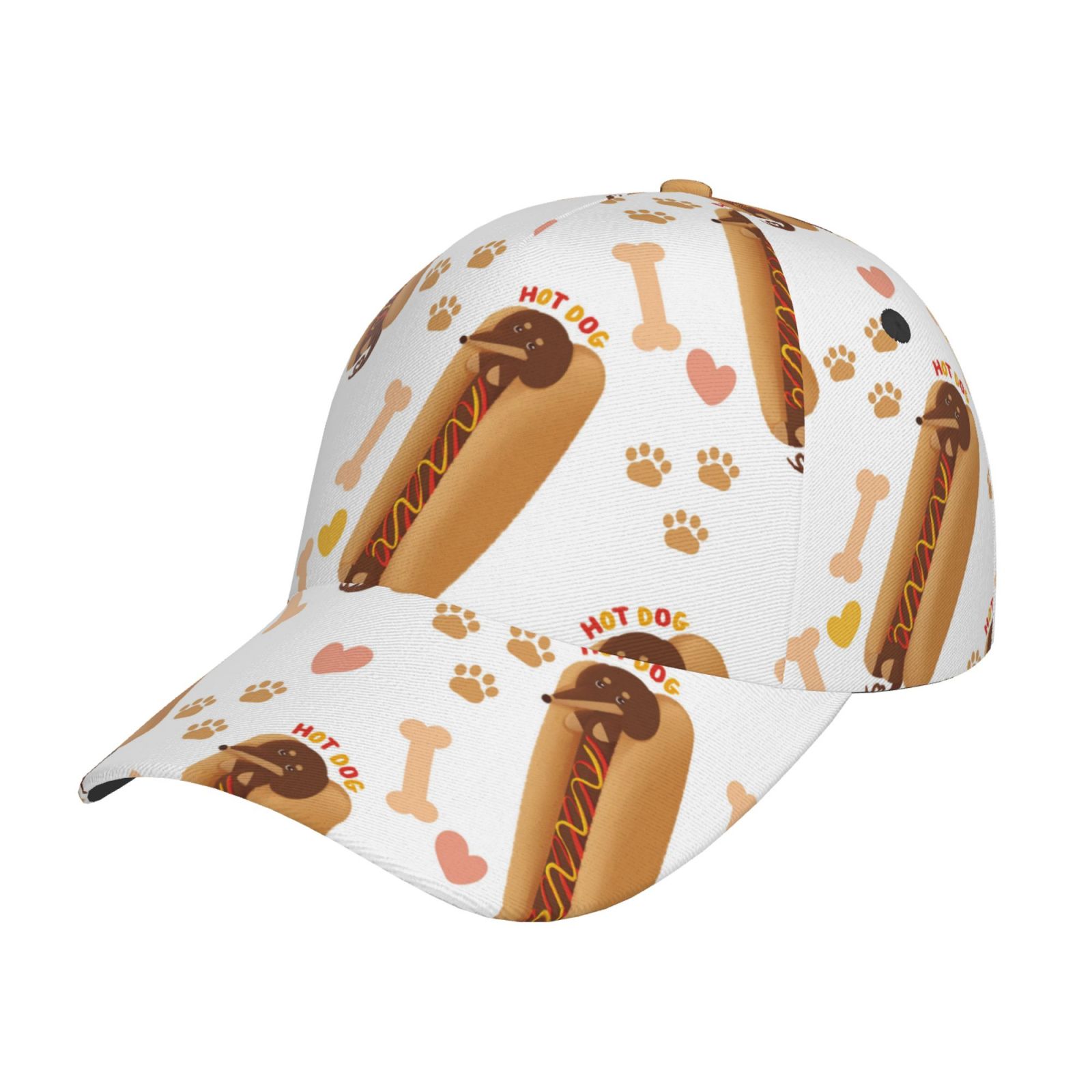 Baseball Cap - Funny Dachshund Hot Dog Print Adjustable Size Hats For ...
