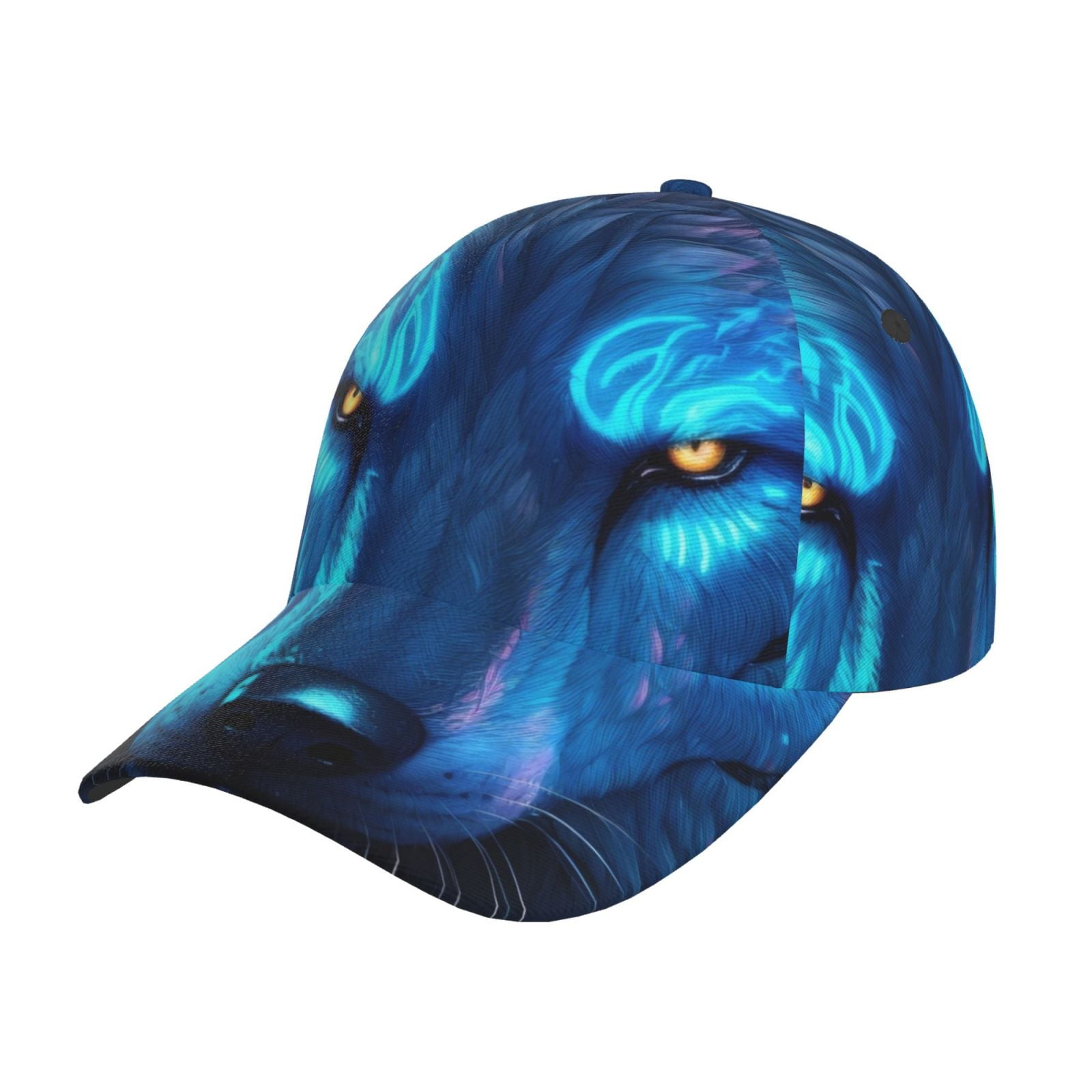 Baseball Cap - Futuristic Blue Light Wolf Adjustable Size Hats For Men ...