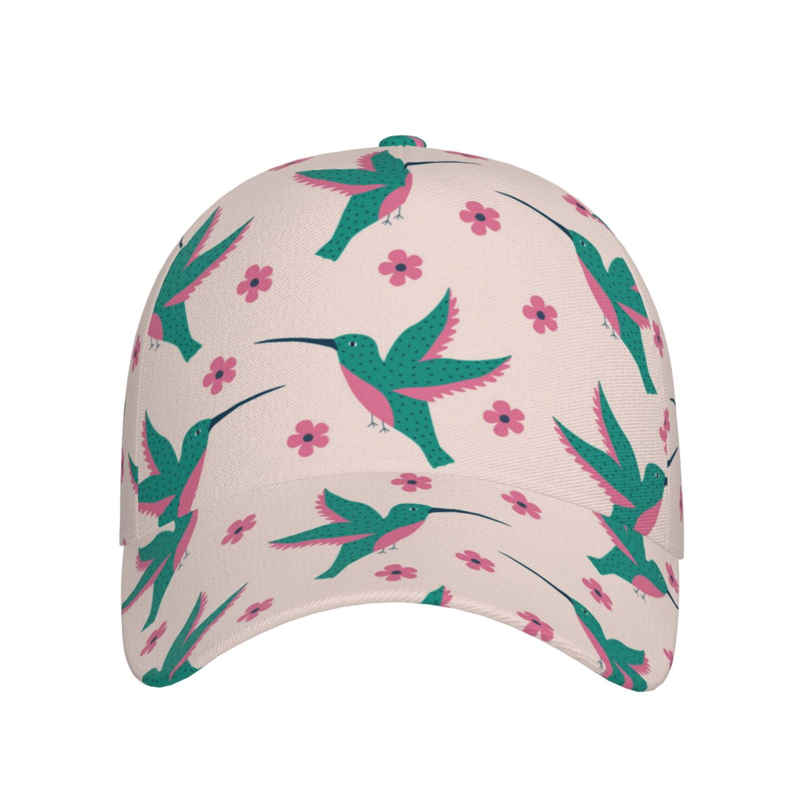 Baseball Cap, Green Hummingbird Pink Flower Trucker Hats Women Dad Hat ...