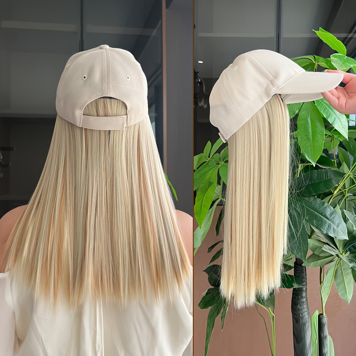Baseball Cap with Hair Extensions Hat Wig Adjustable Hat Attached Short ...