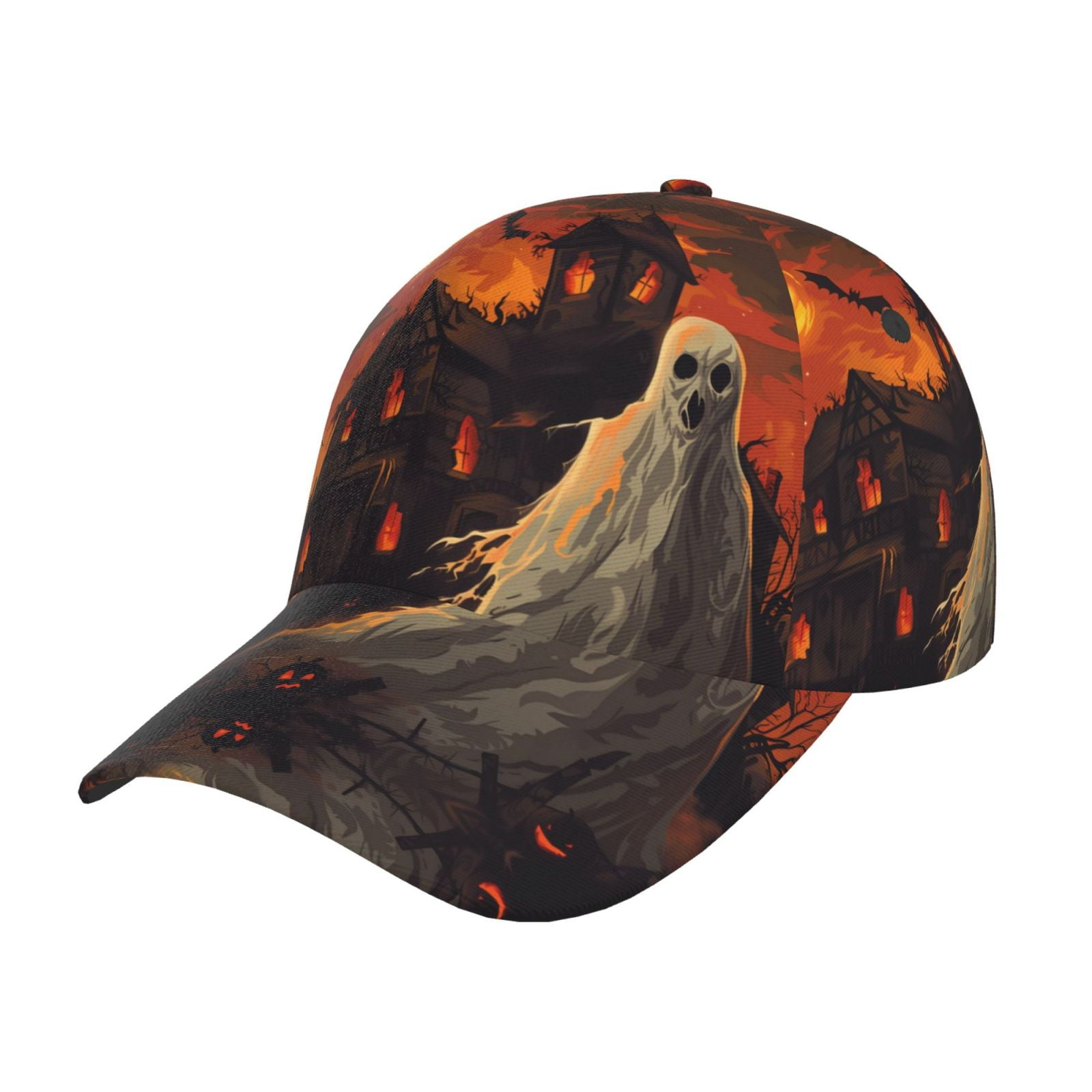 Baseball Cap, Halloween Castle Ghost Flame Trucker Hats Women Dad Hat ...