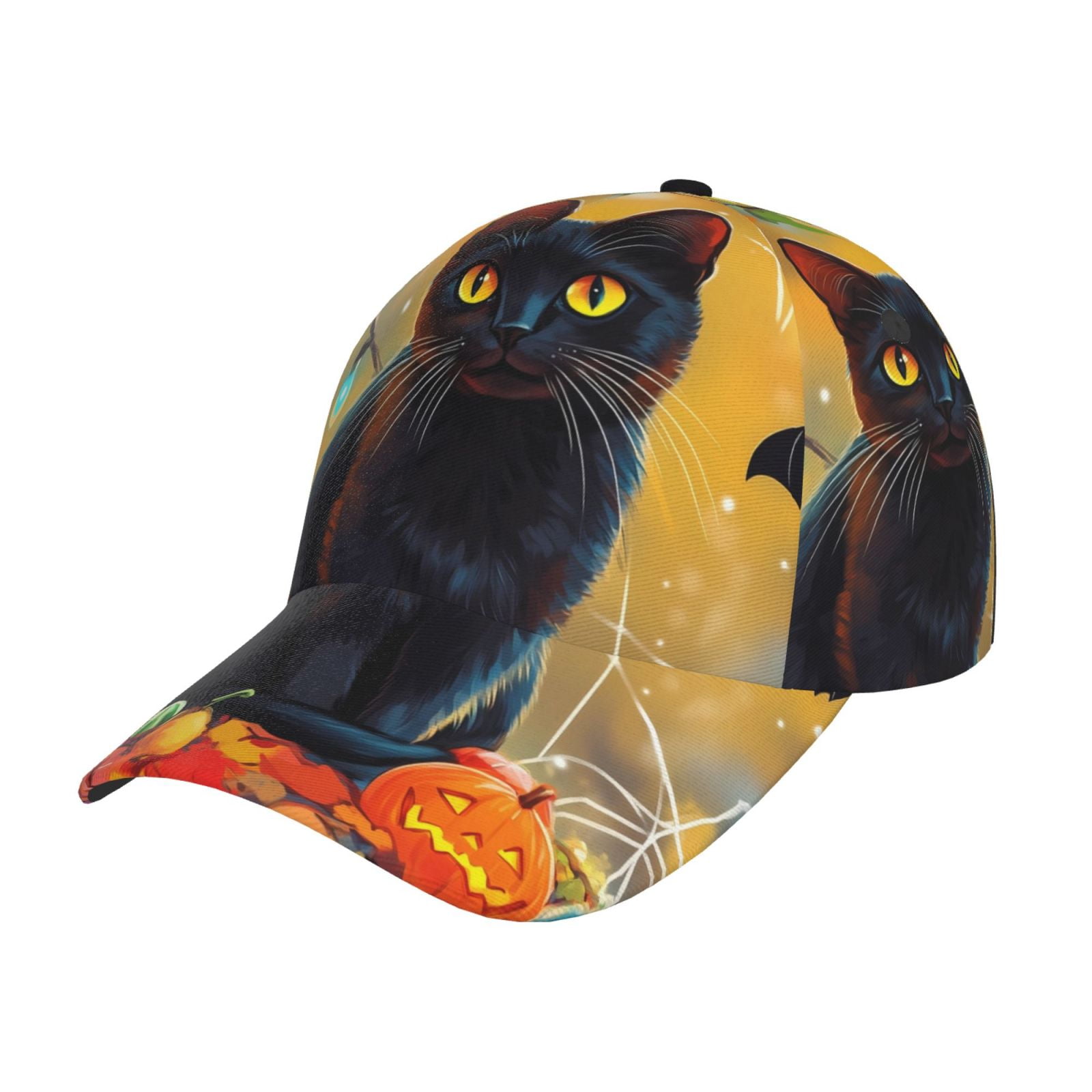 Baseball Cap - Halloween Colorful Maple Leaf Black Cat Hats for Men ...