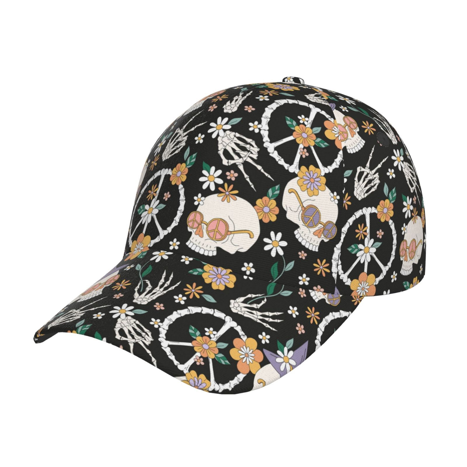 Baseball Cap - Halloween Scull Peace Sign Cool Adjustable Size Hats For ...