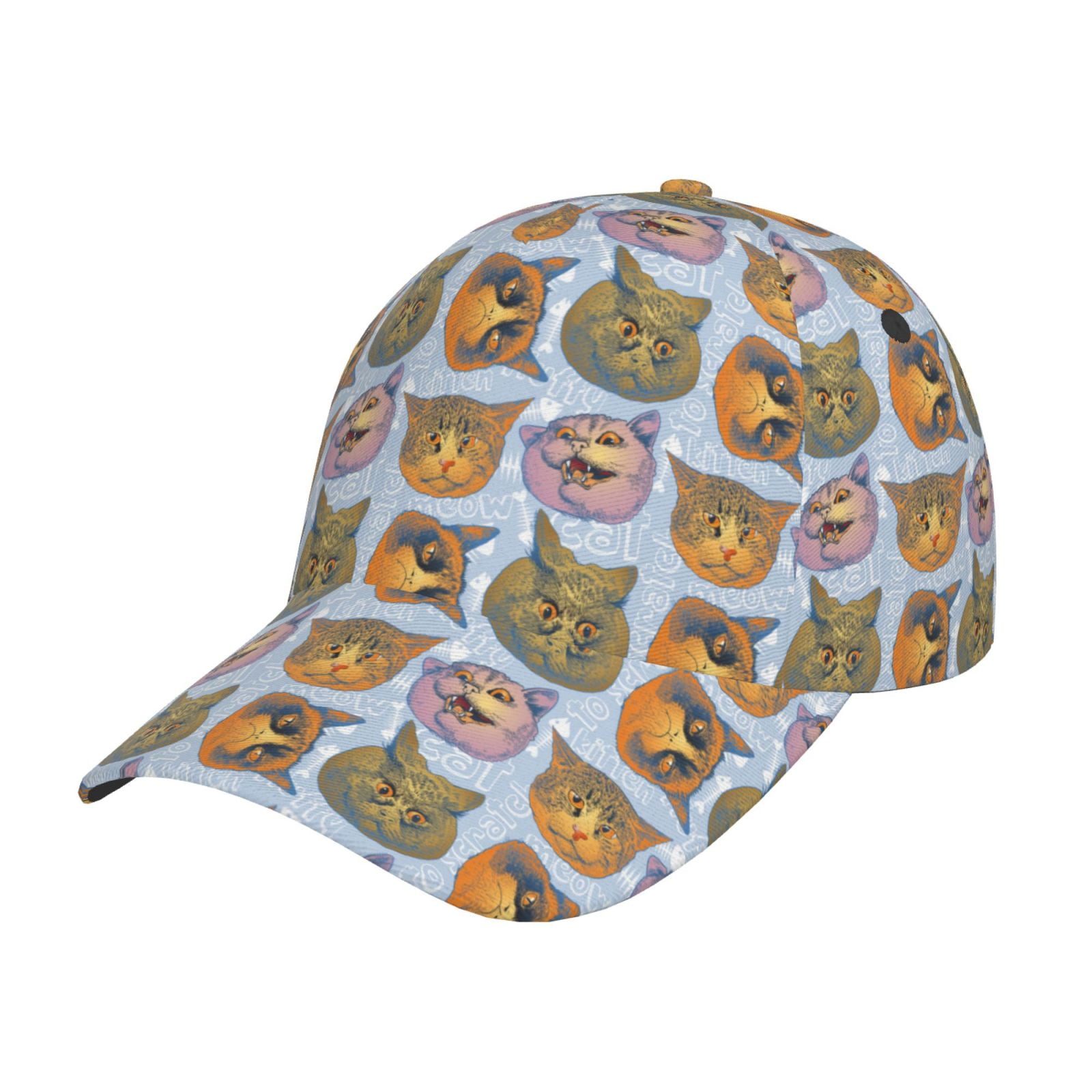Baseball Cap, Hand Drawn Funny Cat Face Sun Hats For Men Women ...