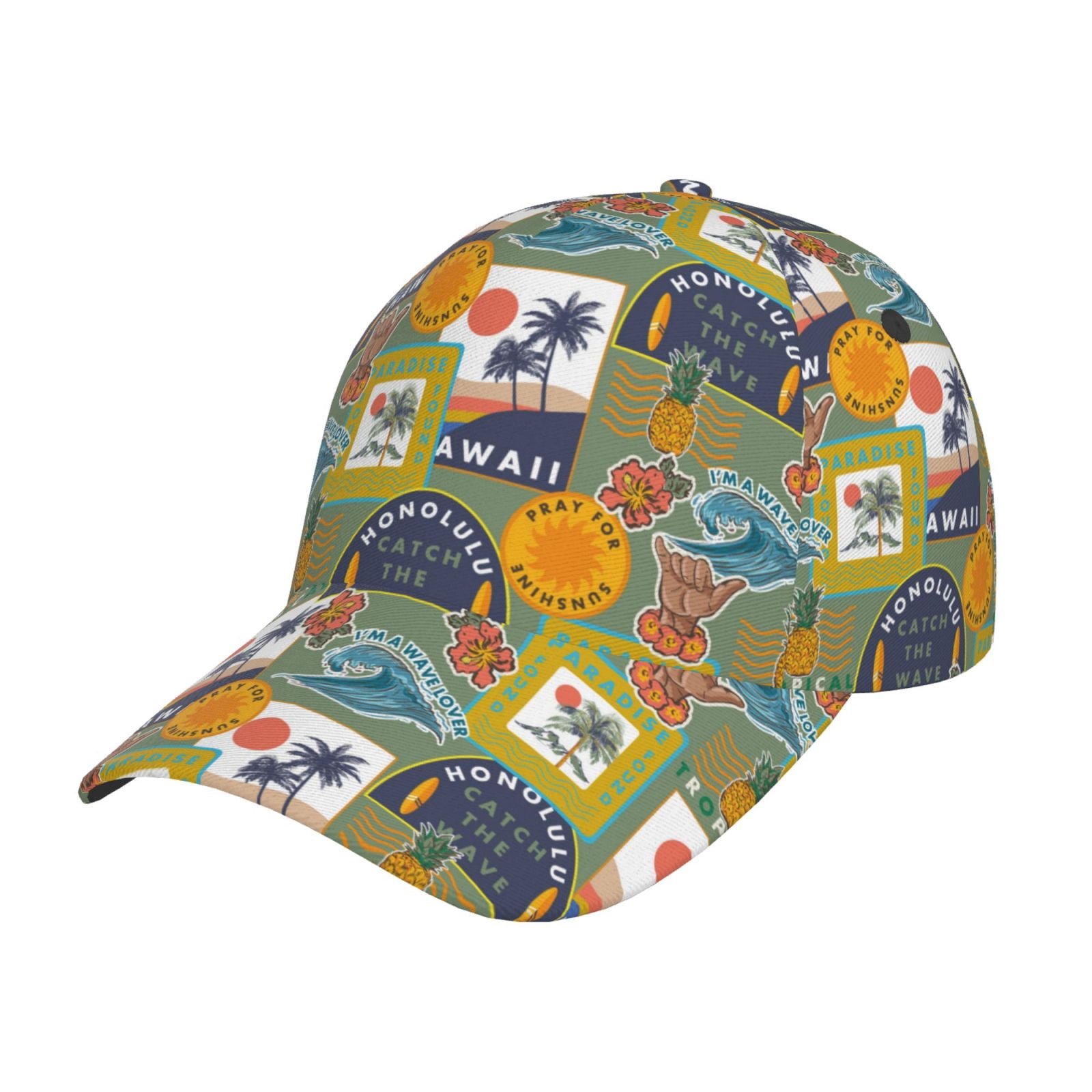 Baseball Cap - Hawaiian Style Pineapple Waves Adjustable Size Hats For ...