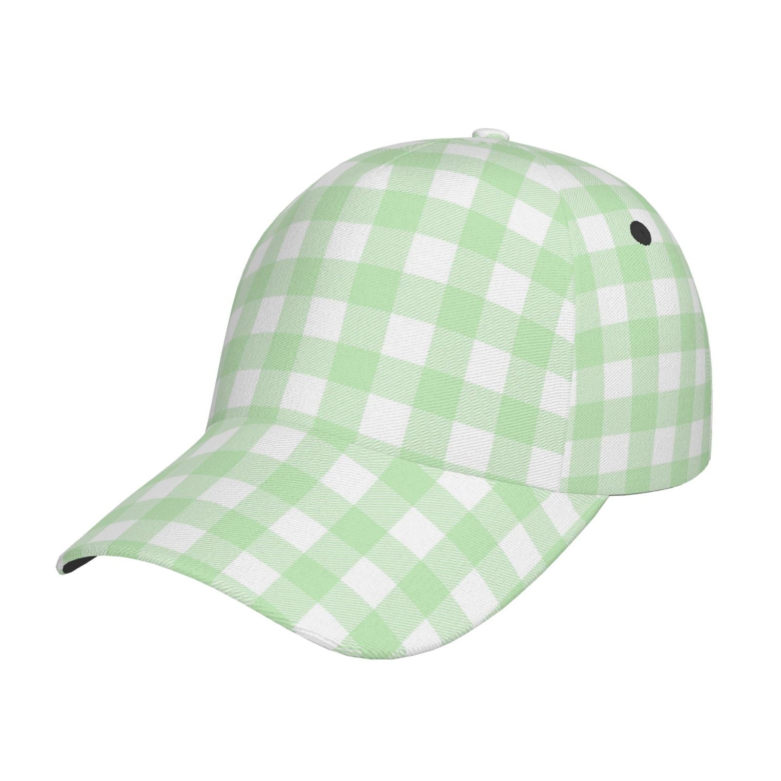 Baseball Cap - Light green plaids Checkered Adjustable Size Hats for ...