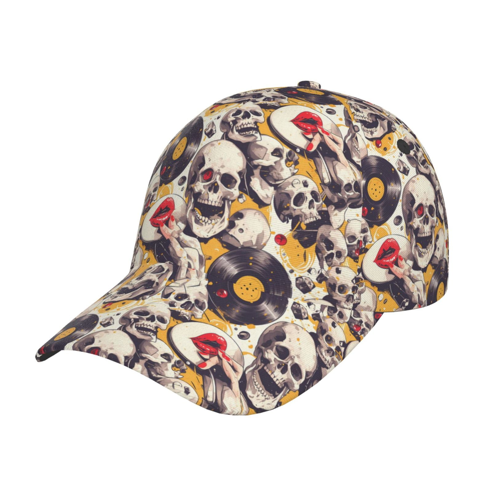 Baseball Cap, Lips Record Rock Skull Hats For Men Women Low Profile ...