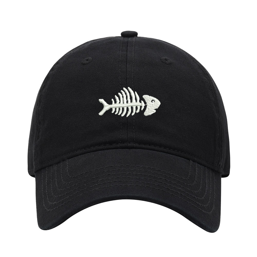 Baseball Cap Men Fish Bone Embroidered Washed Cotton Dad Hat Baseball ...